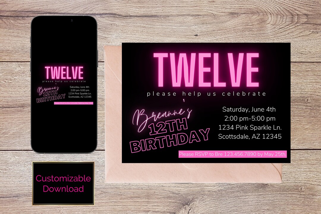 12th Birthday Invitation 12th Birthday 12th Birthday Invite 12th ...