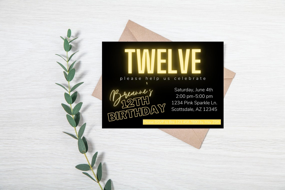 12th Birthday Invitation 12th Birthday 12th Birthday - Etsy