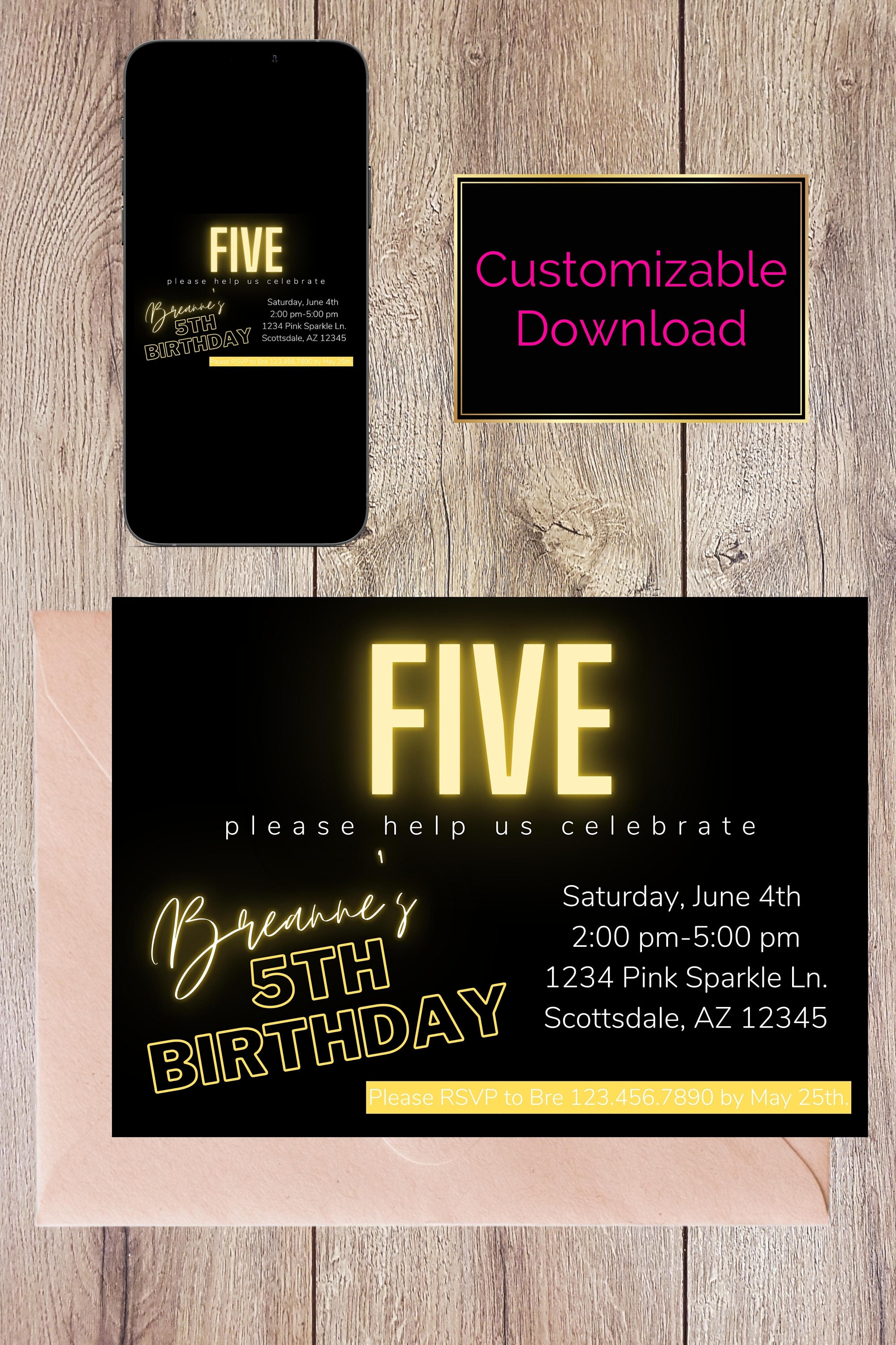 5th Birthday Invitation 5th Birthday 5th Birthday Invite - Etsy