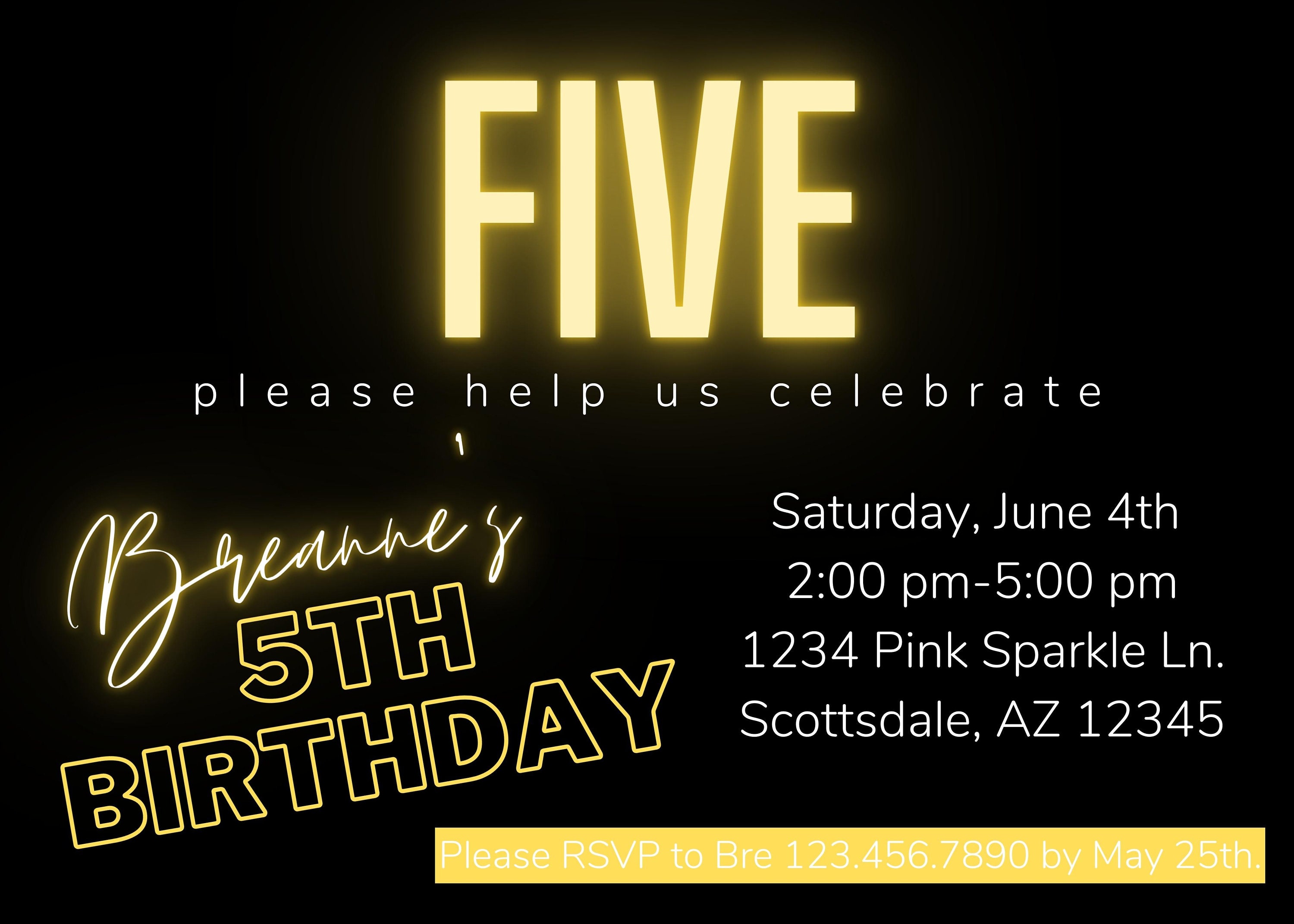 5th Birthday Invitation 5th Birthday 5th Birthday Invite - Etsy