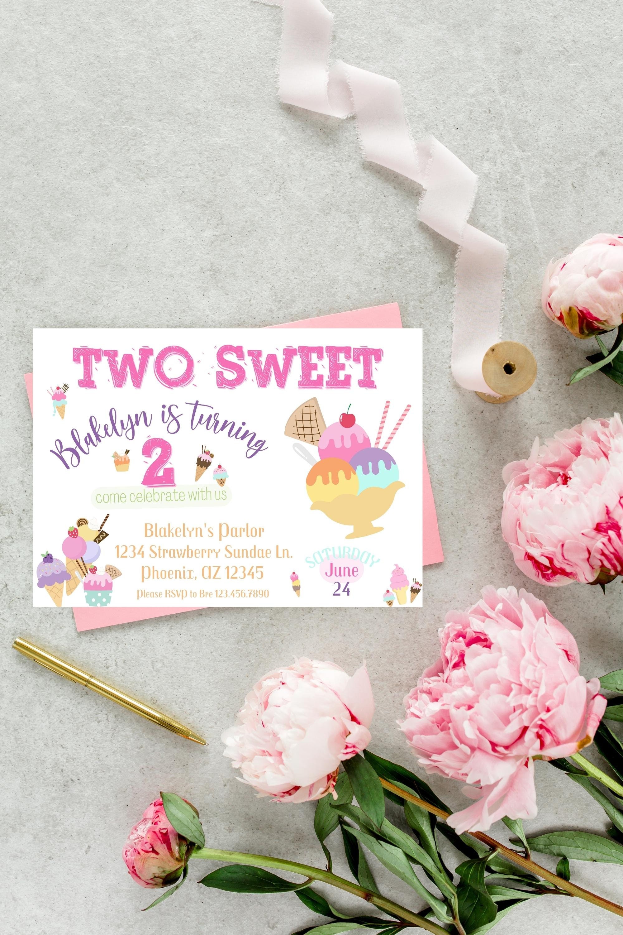 Two Sweet Birthday Invitation Two Sweet Birthday 2nd - Etsy