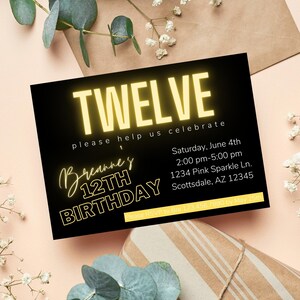 12th Birthday Invitation | 12th Birthday | 12th Birthday Invite | 12th ...