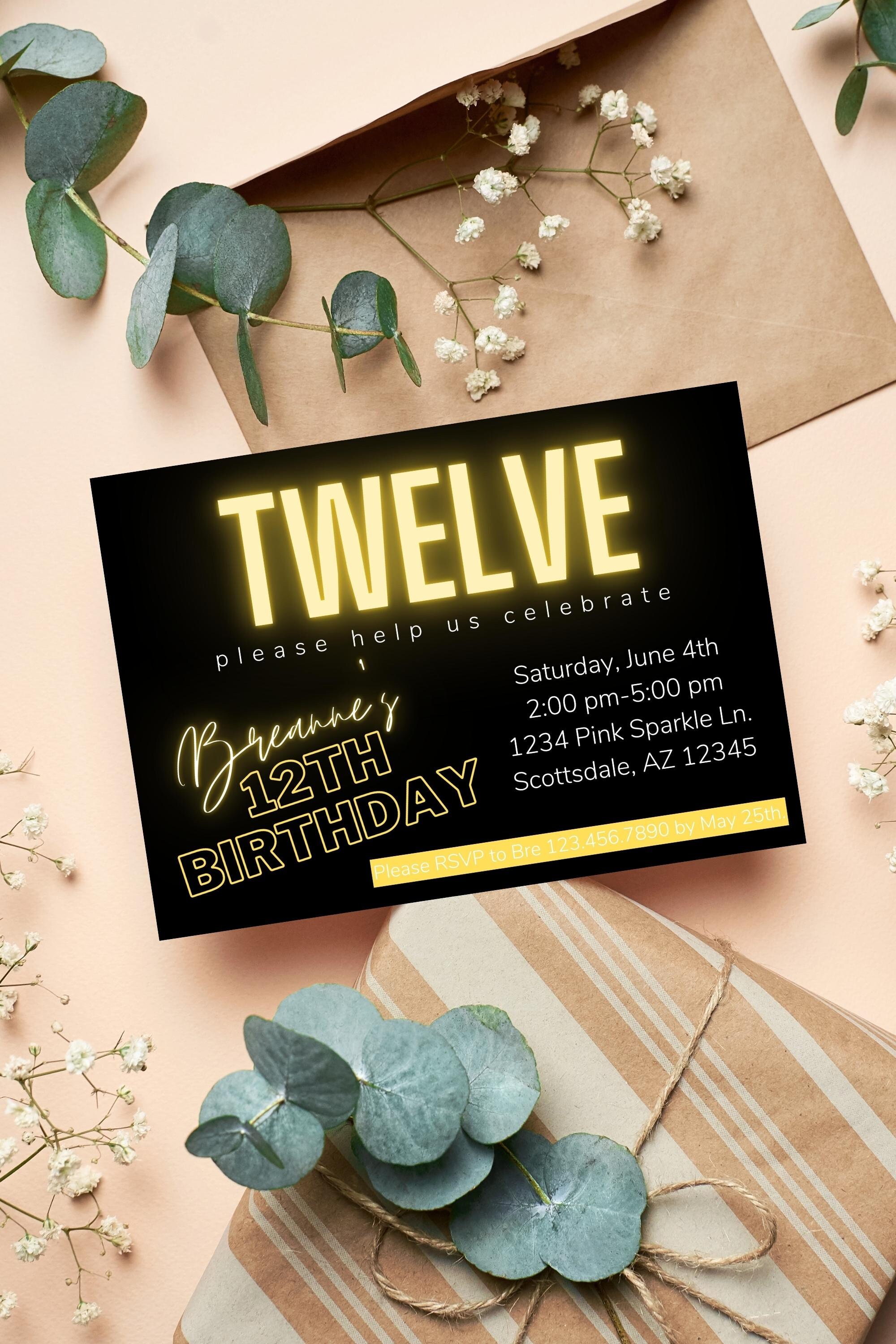 12th Birthday Invitation 12th Birthday 12th Birthday - Etsy