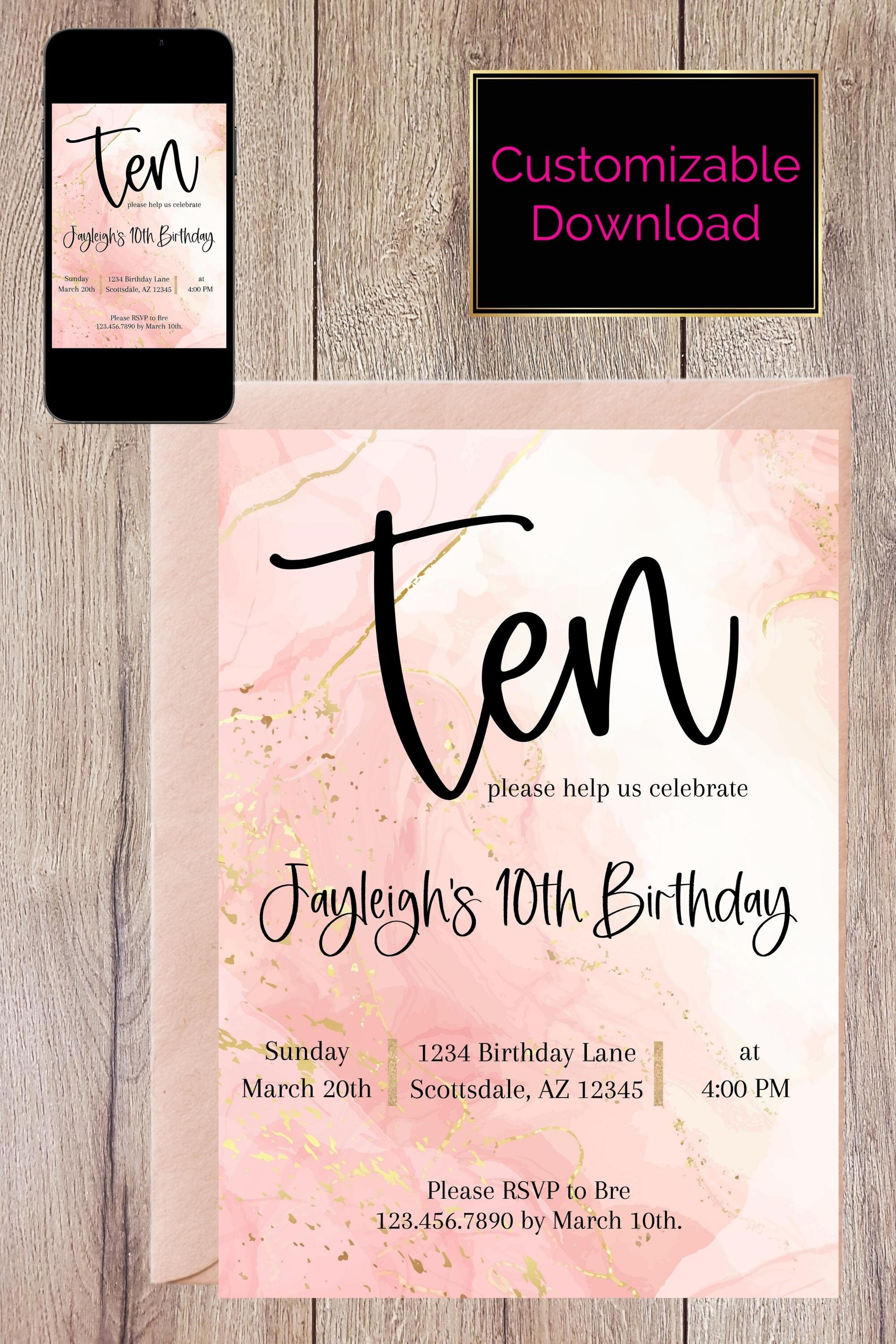 10th Birthday Invitation 10th Birthday 10th Birthday - Etsy