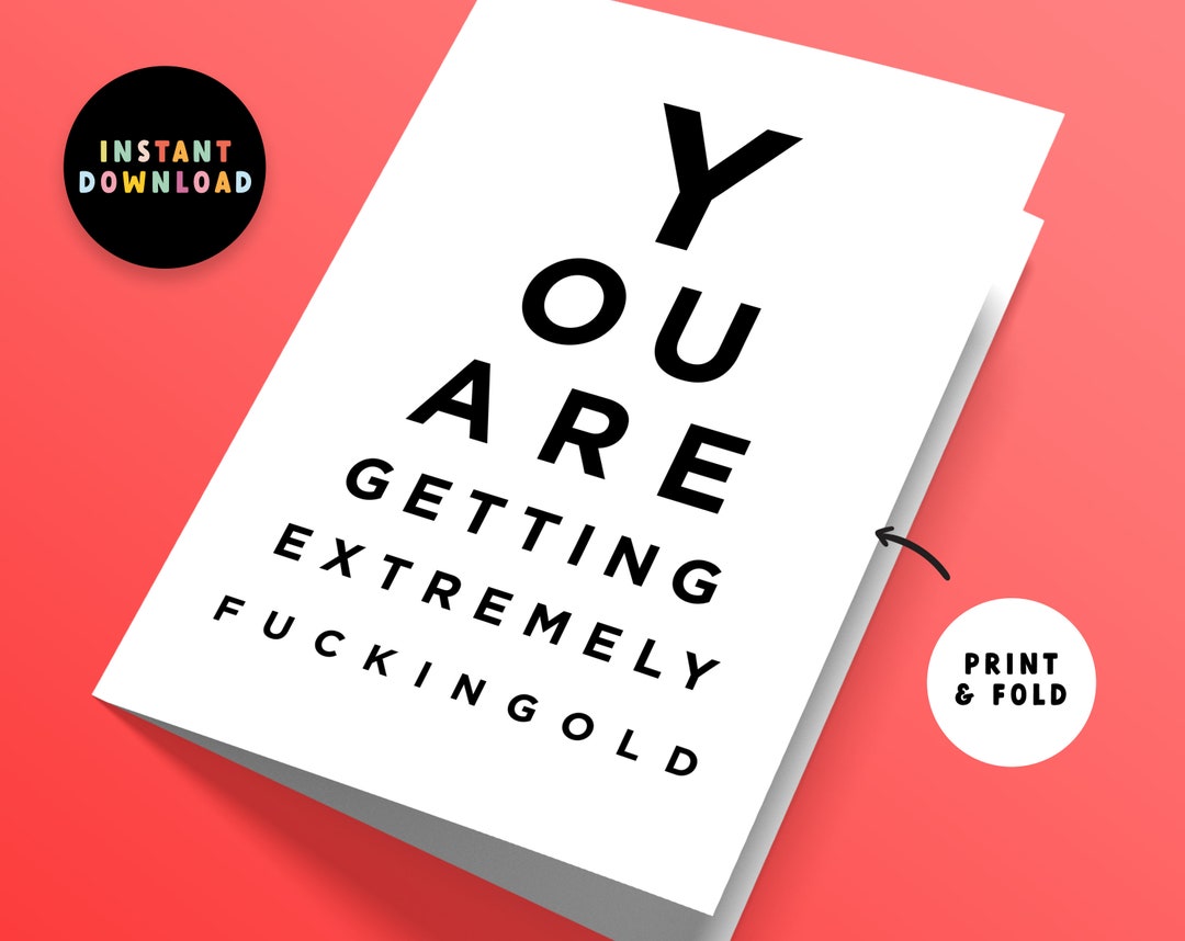Instant Download Eye Test Birthday Card | PDF Birthday Funny Rude Card ...