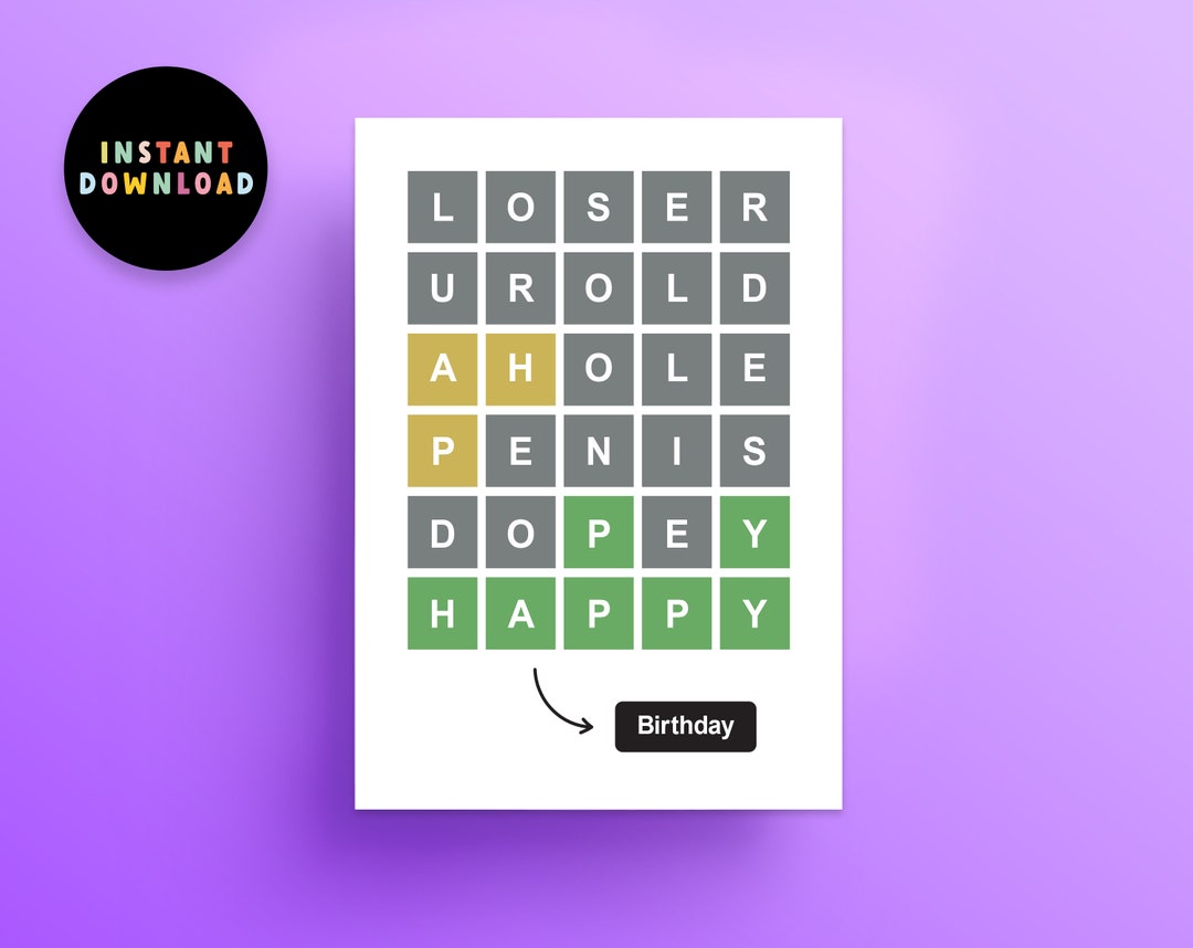 Insulting WORDLE Birthday Card PDF Birthday Card Print at Home Funny ...