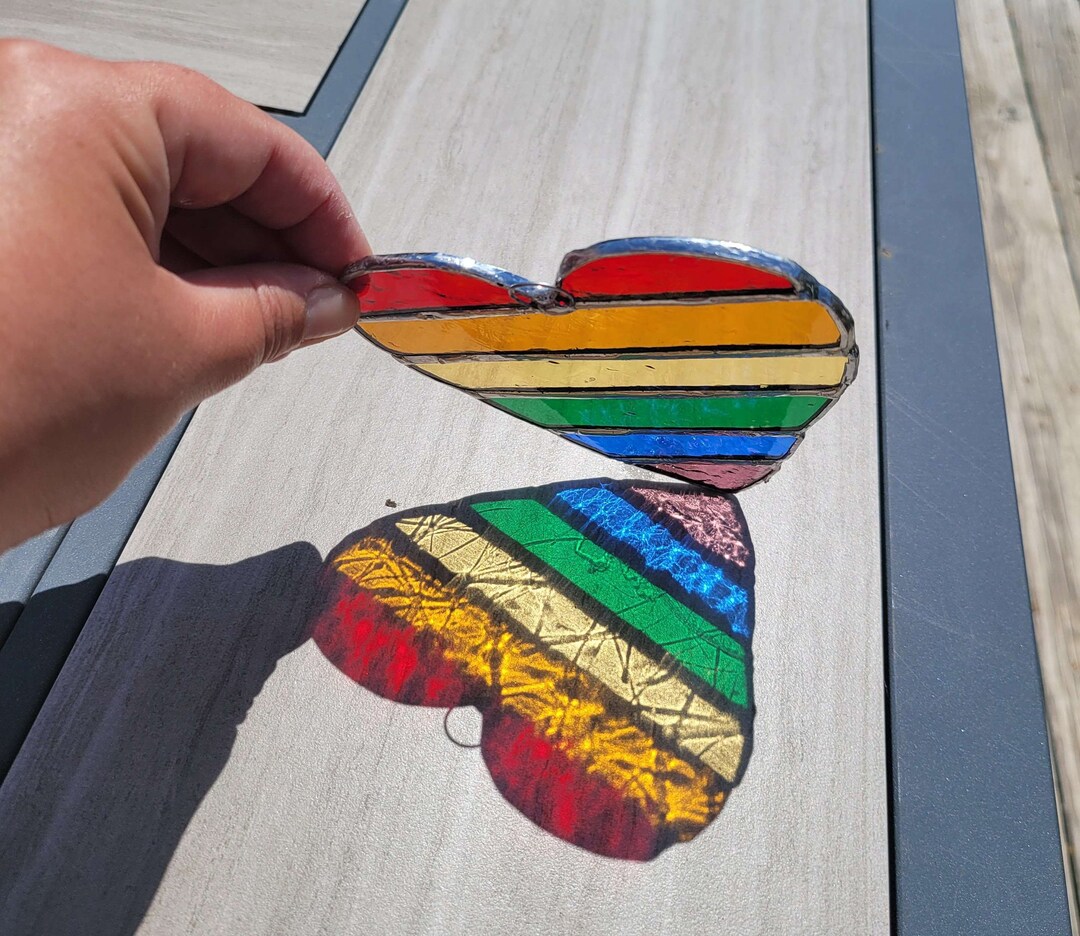 LGBTQ Rainbow Heart Stained Glass Window Decoration - Etsy