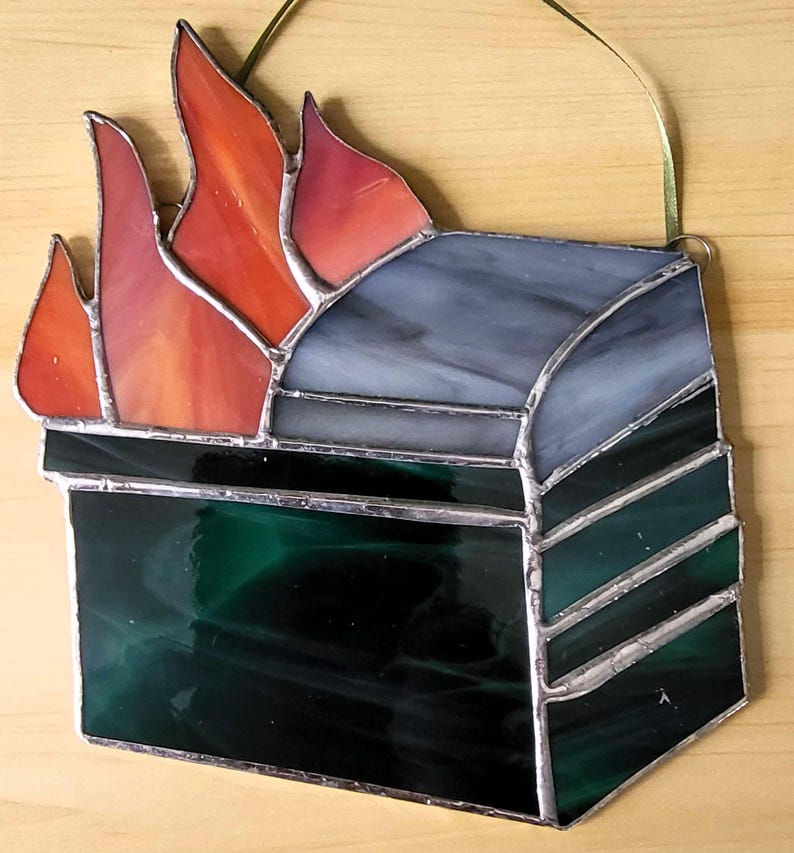 Unique Dumpster Fire Glass Sun Catcher - Etsy