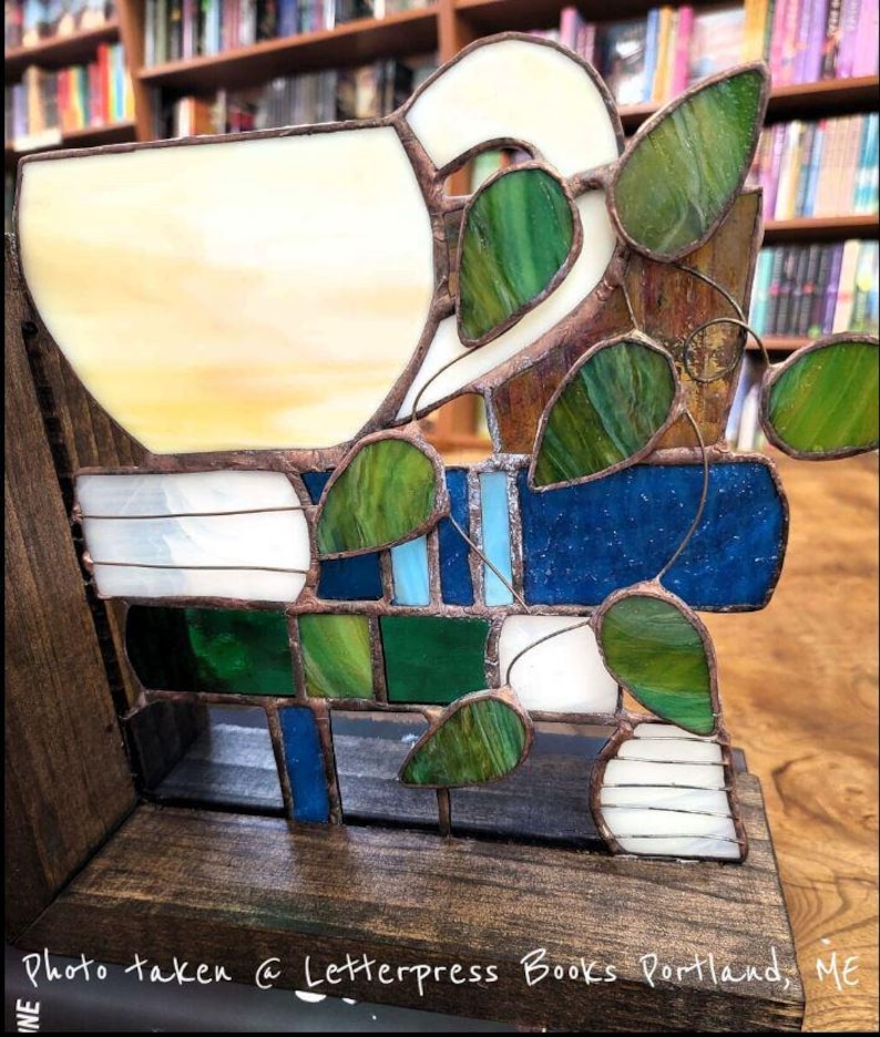 Whimsical Plant and Book Stained Glass Bookends - A Touch of Elegance ...