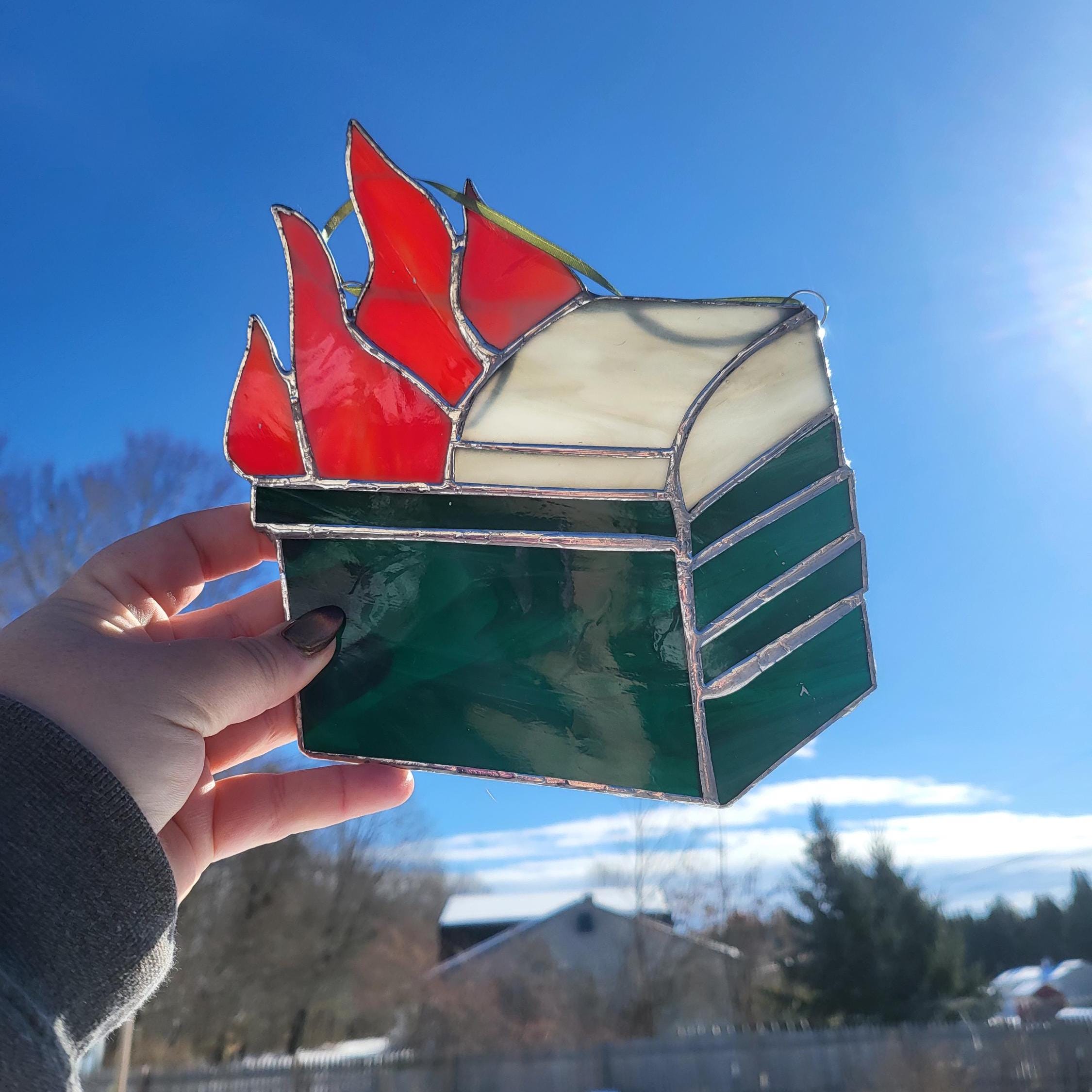 Unique Dumpster Fire Glass Sun Catcher - Etsy