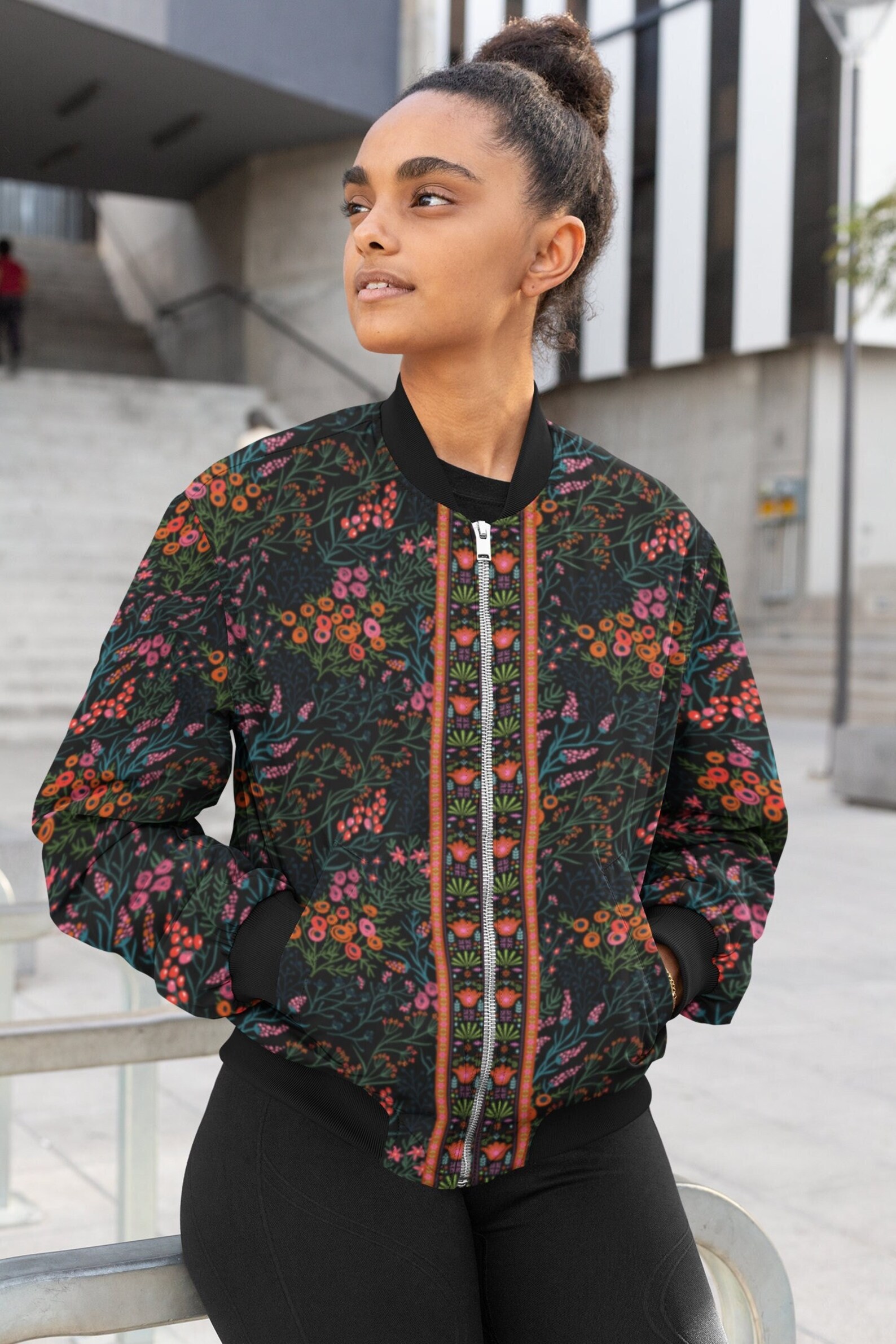 Designer Floral Bomber Jacket Black Bomber Jacket Floral Pattern ...