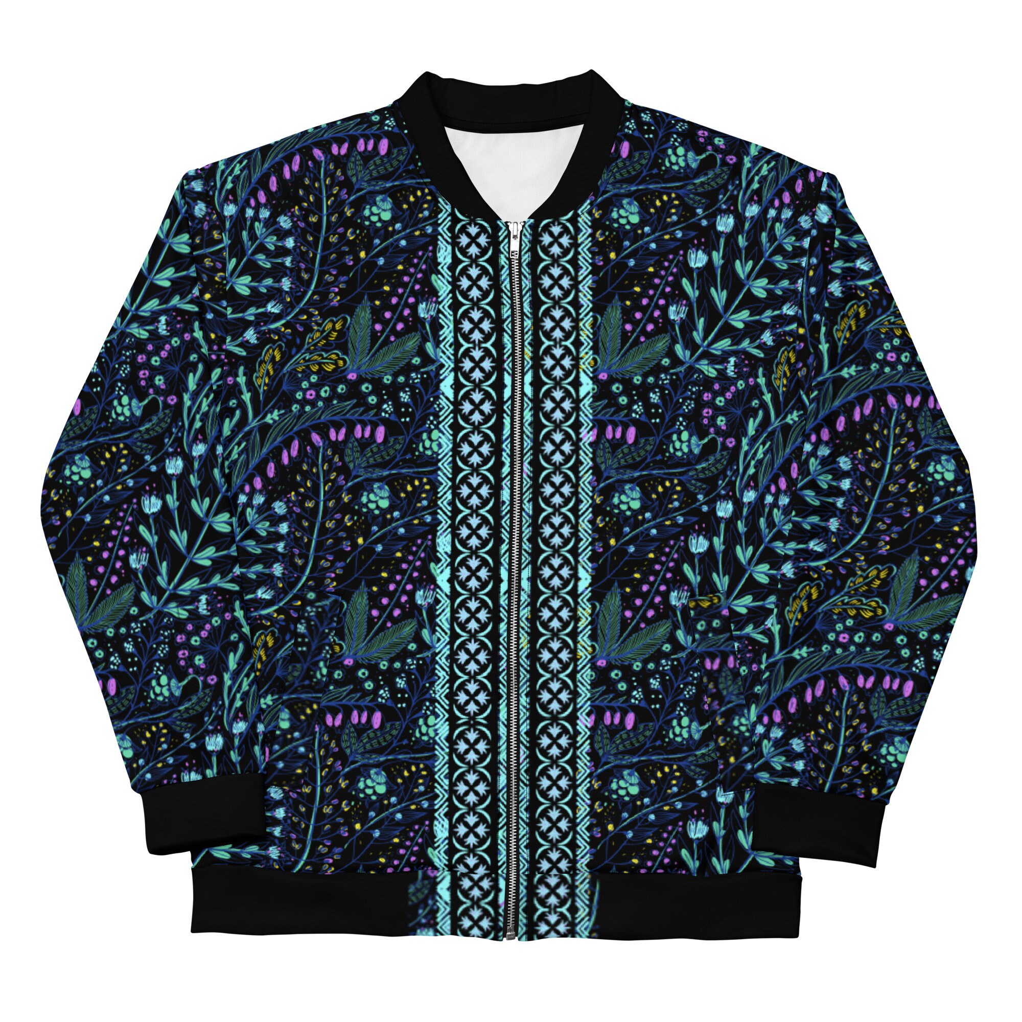 Black Floral Bomber Jacket; Designer Bomber Jacket; Floral Pattern ...
