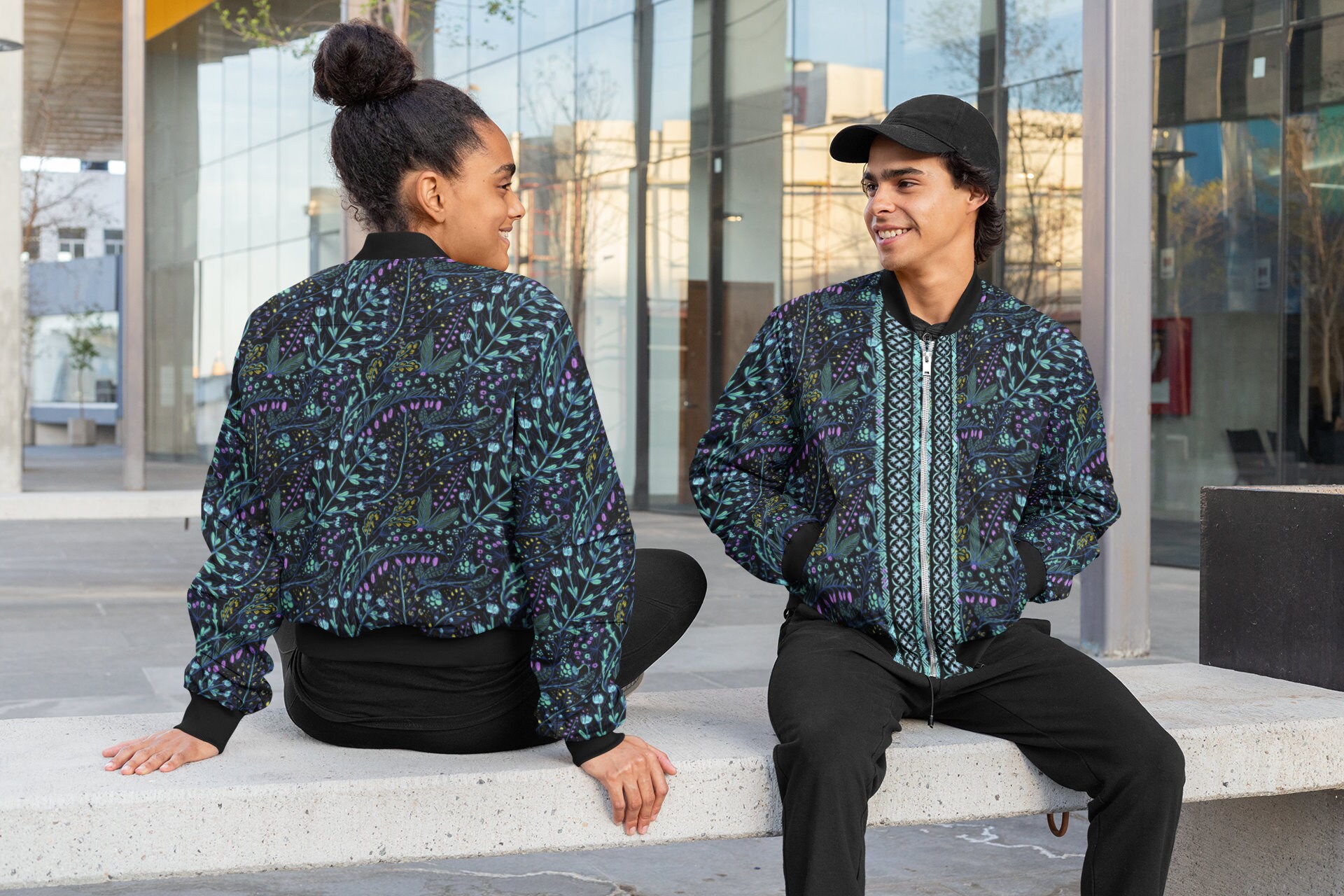 Black Floral Bomber Jacket; Designer Bomber Jacket; Floral Pattern ...