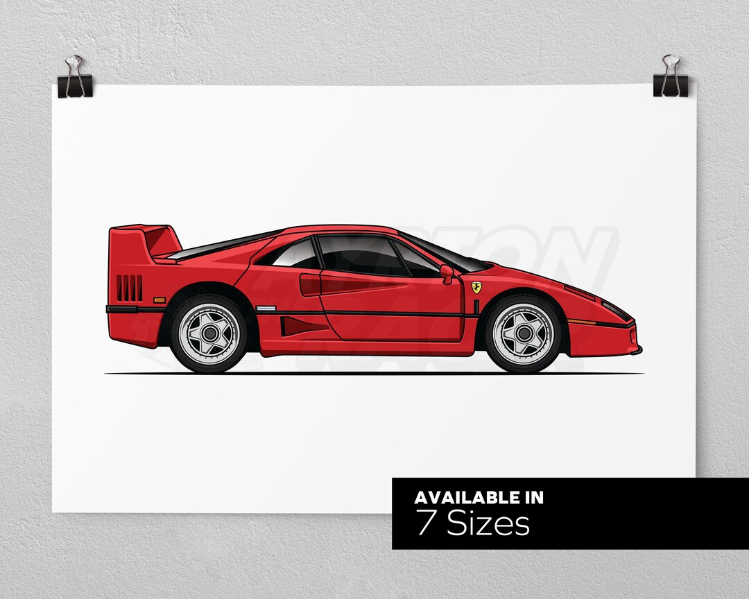 Ferrari F40 tipo F120 Redside Profile Inspired Illustration - Etsy New ...