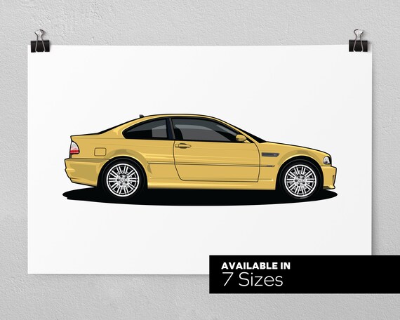 BMW M3 3 Series E46 Phoenix Yellow Side Profile Horizontal | Etsy