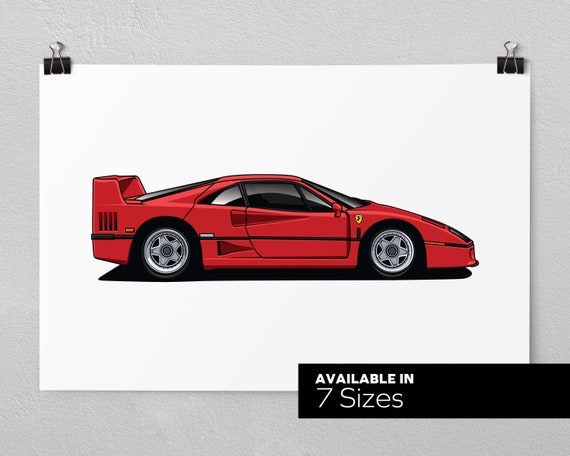 Ferrari F40 tipo F120 Redside Profile Inspired Illustration - Etsy New ...