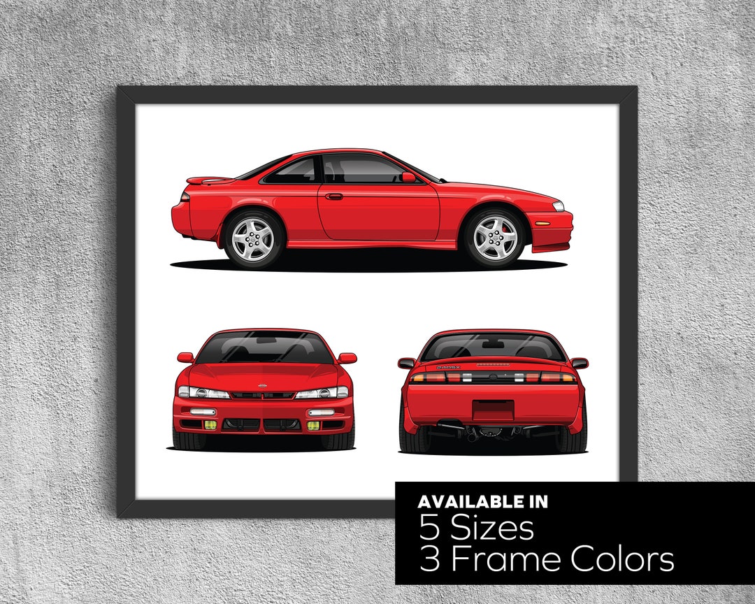 Framed Poster Nissan 240SX S14 Kouki Facelift 2nd Generation Red Side ...