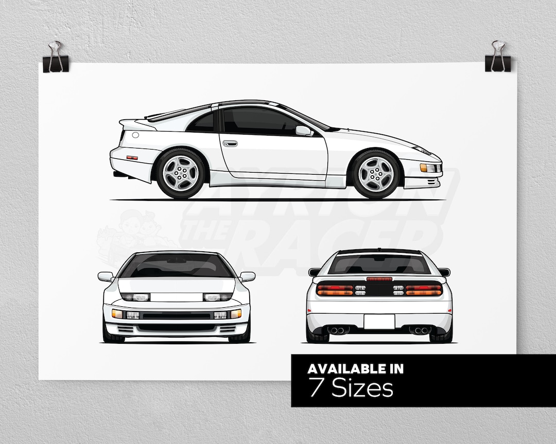 Nissan 300ZX Fairlady Z White 1989-2000 Z32 Poster Print Illustration ...