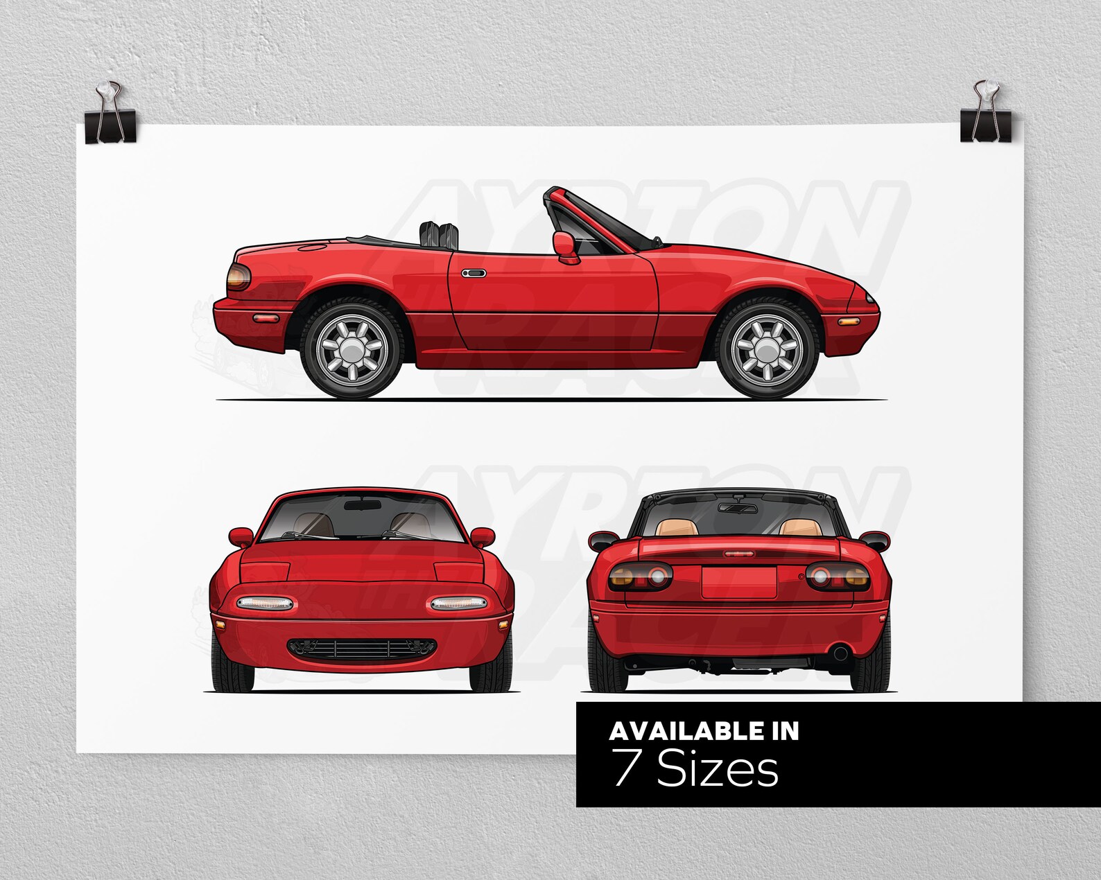 Mazda Miata MX-5 1989-1997 1st Generation Red Top Down Lights Down ...