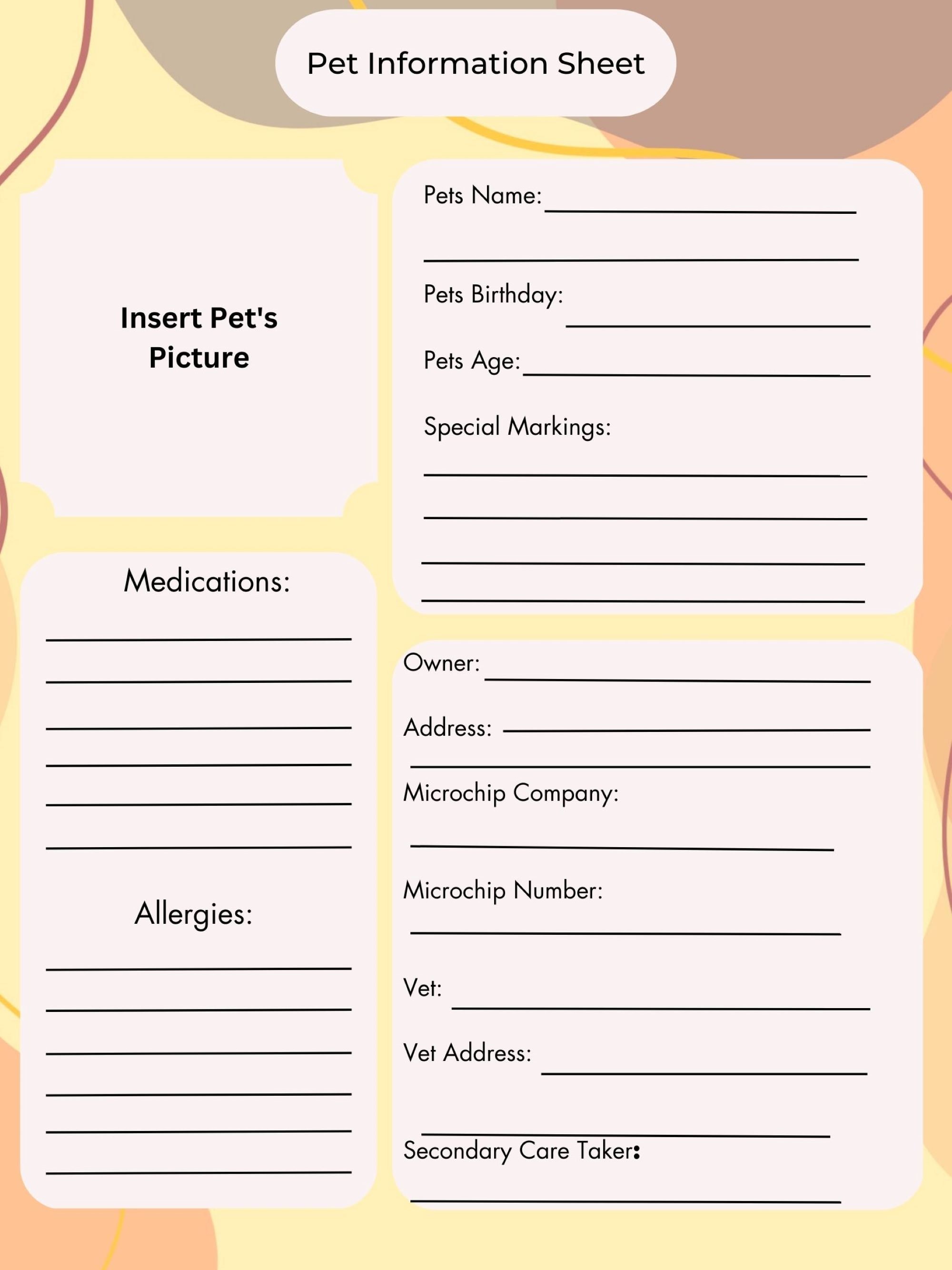 Pet Information Sheet - Etsy