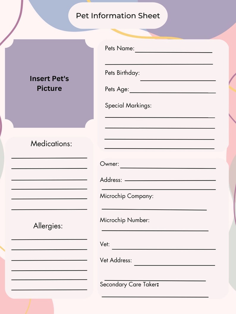 Pet Information Sheet - Etsy