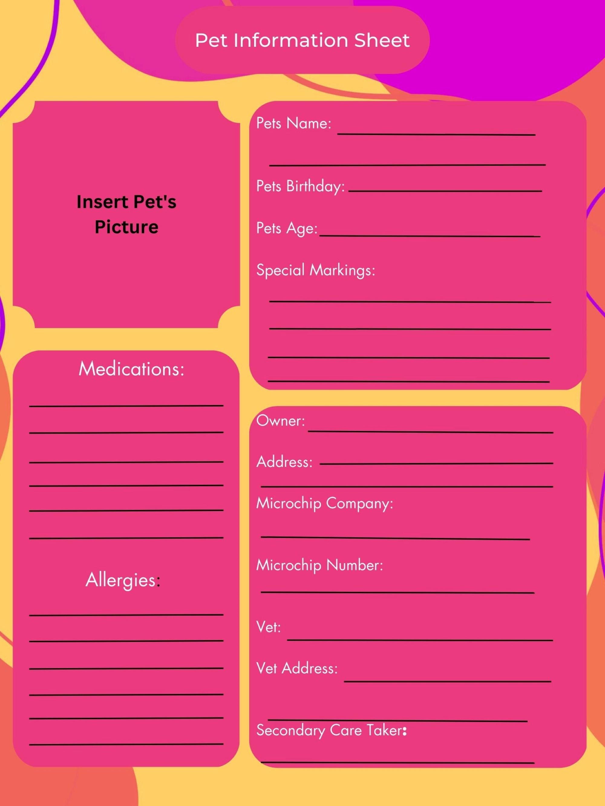 Pet Information Sheet - Etsy