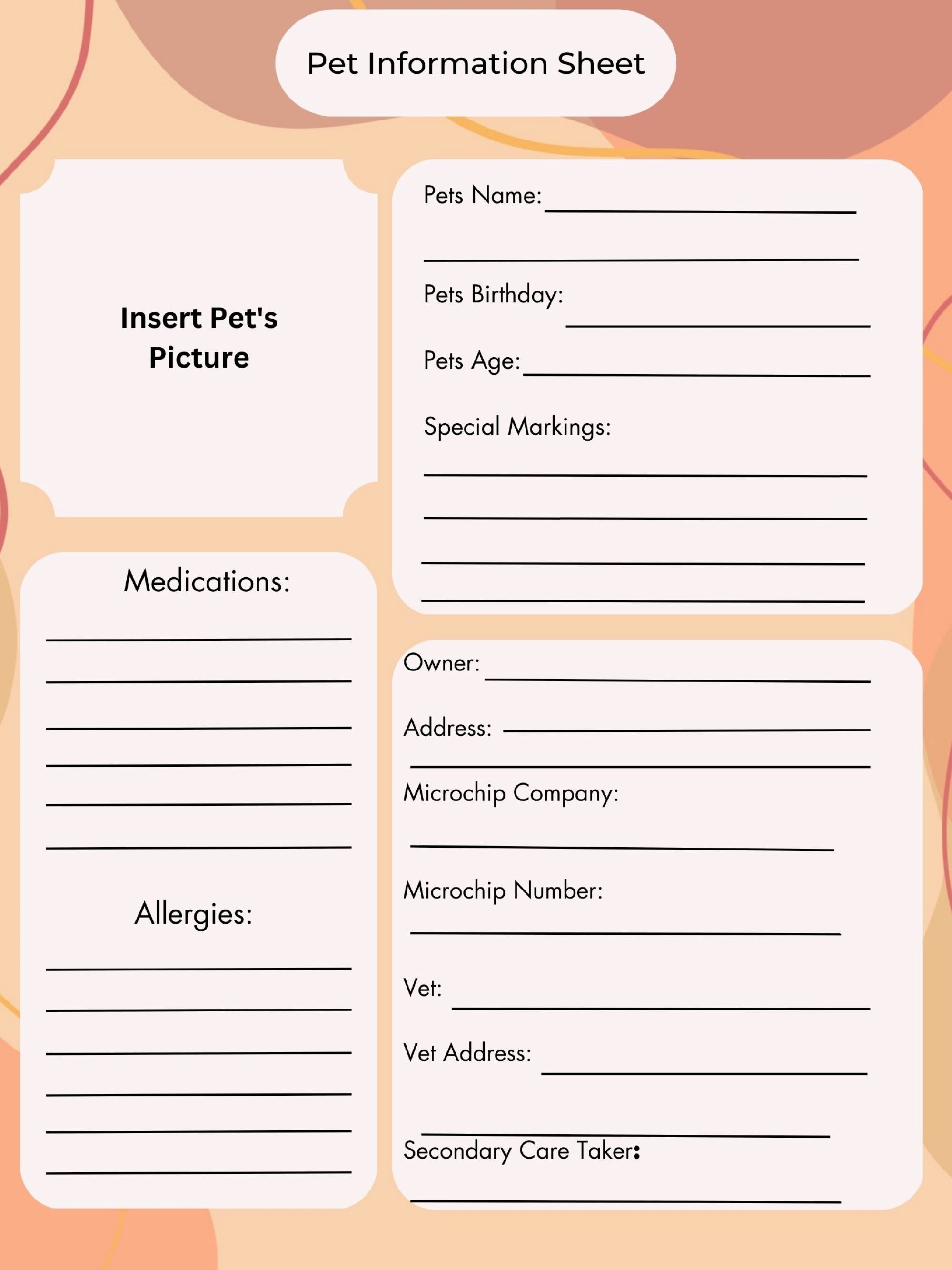 Pet Information Sheet - Etsy