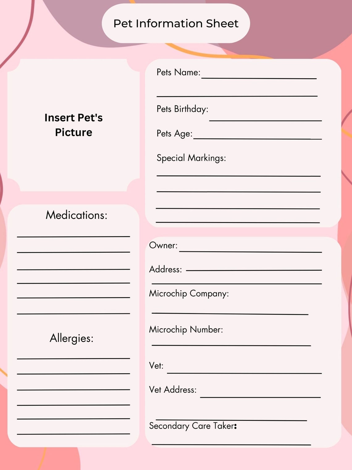 Pet Information Sheet - Etsy