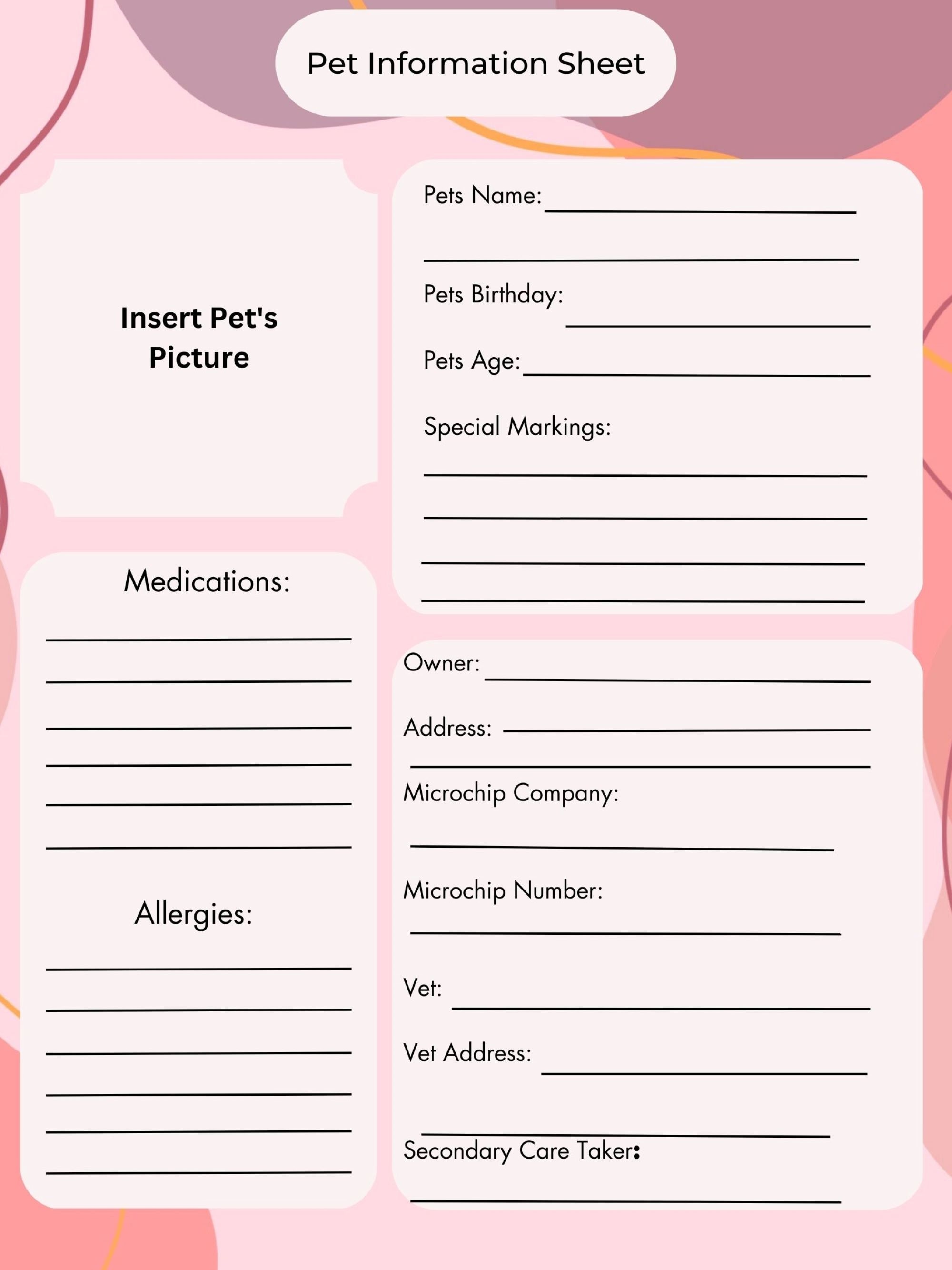 Pet Information Sheet - Etsy