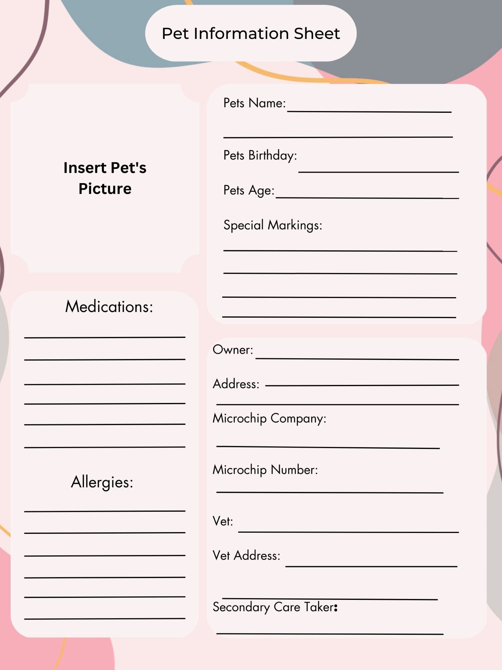 Pet Information Sheet - Etsy