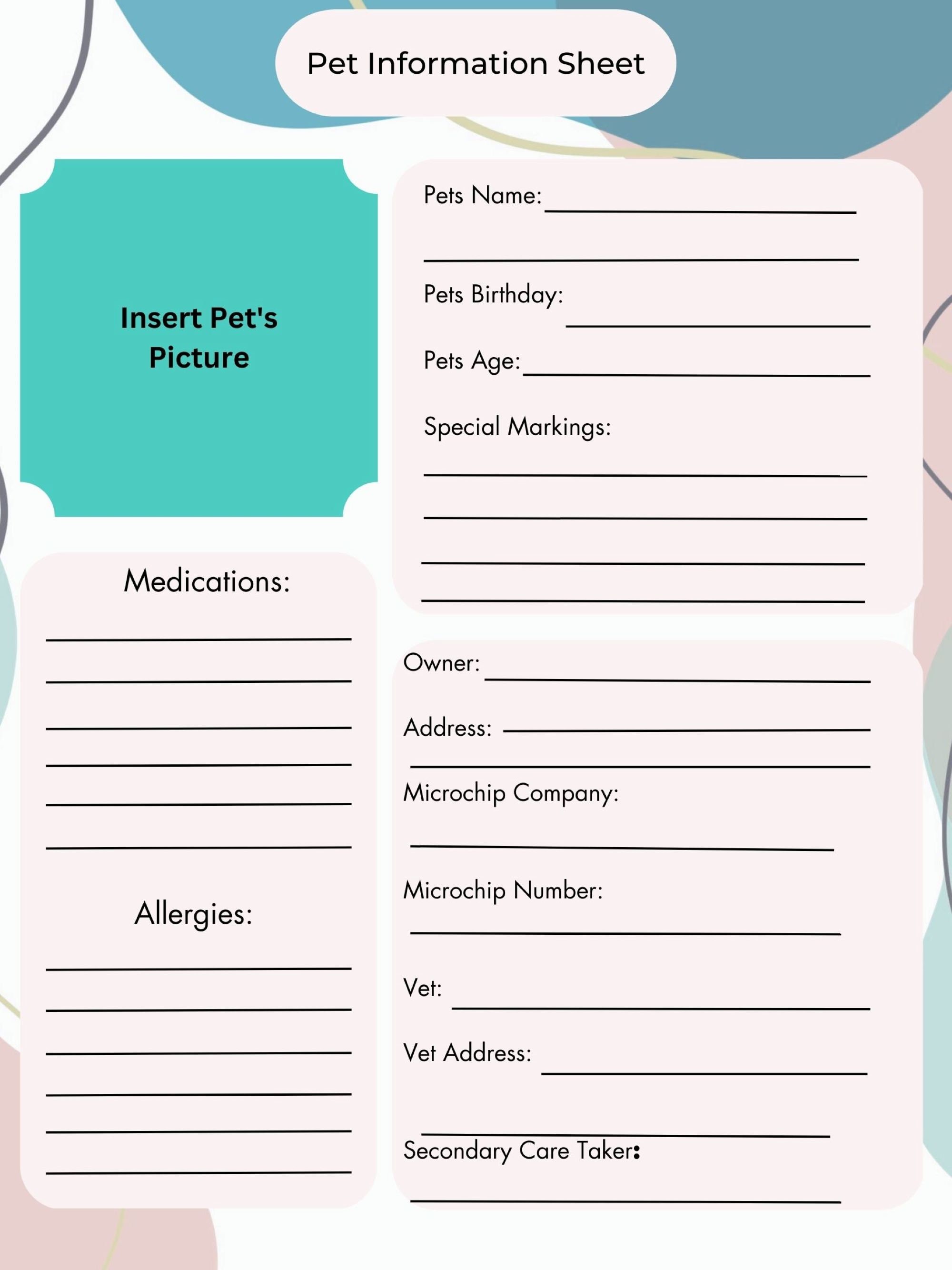 Pet Information Sheet - Etsy