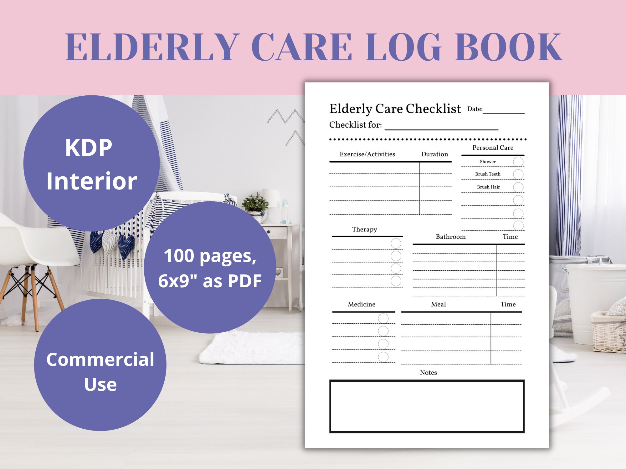 Elderly Care Log Book Checklist for KDP Interior Commercial - Etsy