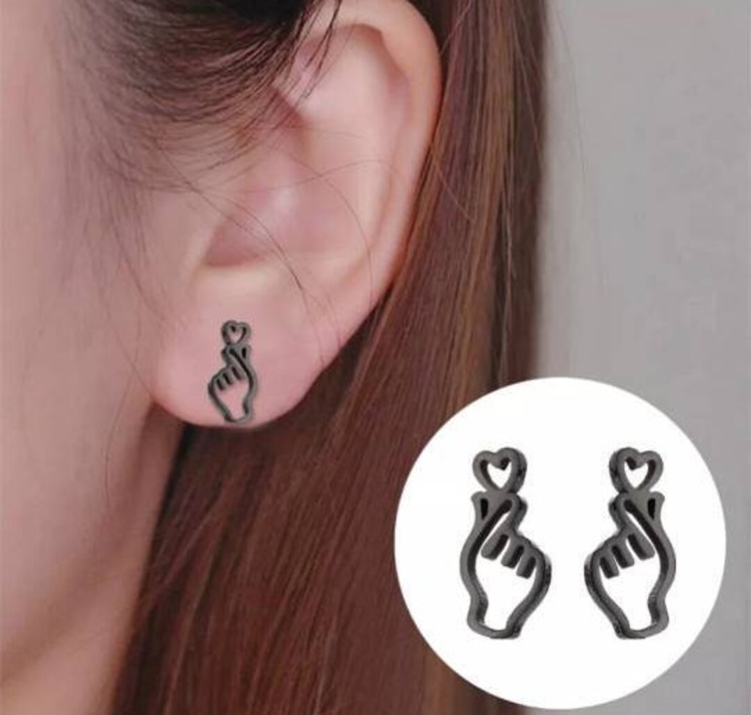 Tiny I Love You Koreanisch Hand Liebe Herz Ohrstecker Minimalist ...
