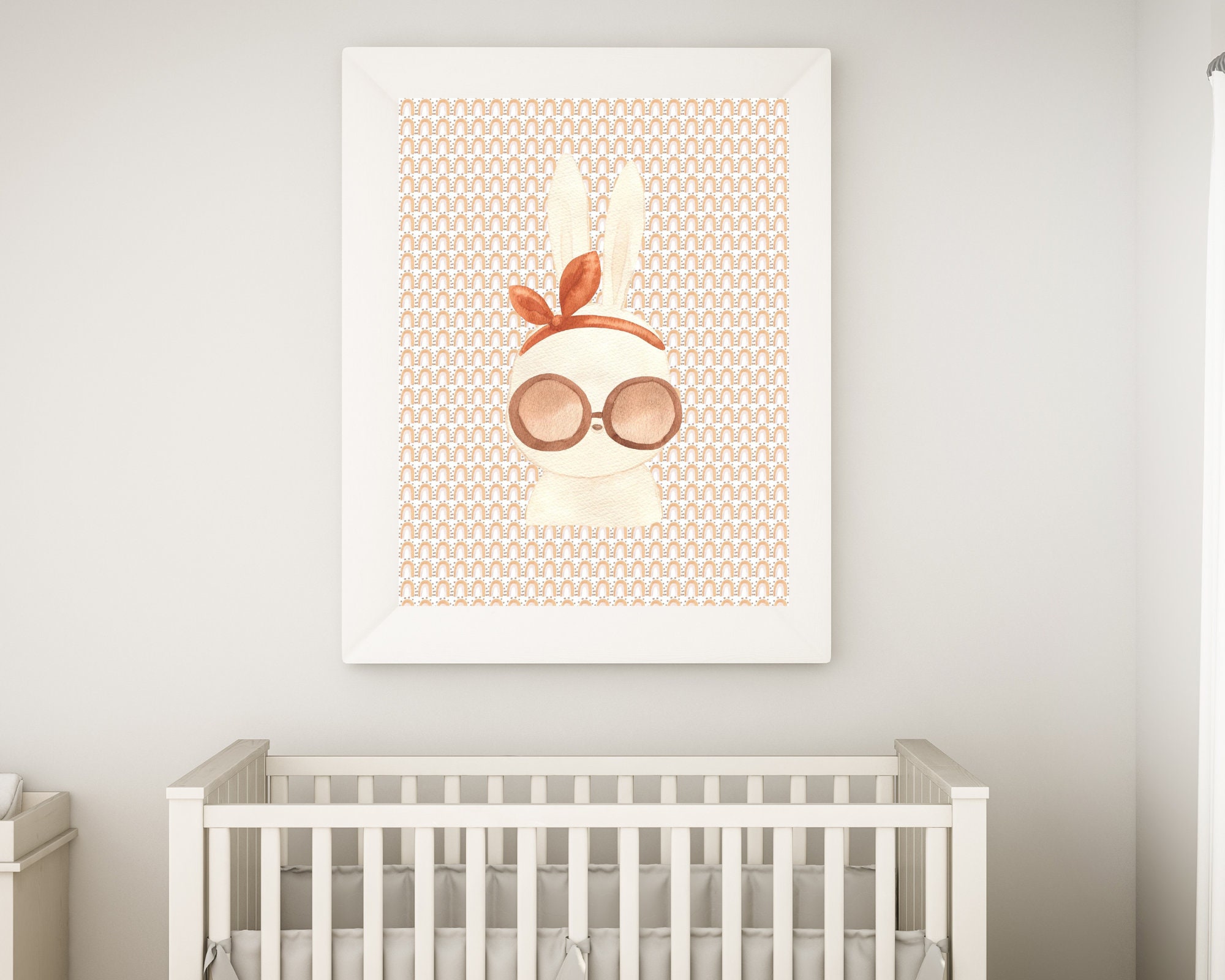 Digital Boho Bunny Art Print, Boho Nursery Decor, Watercolor Bunny Wall ...