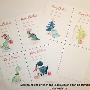Dinosaur Christmas Gift Tags, School Holiday Party Gift Tags, Favor ...
