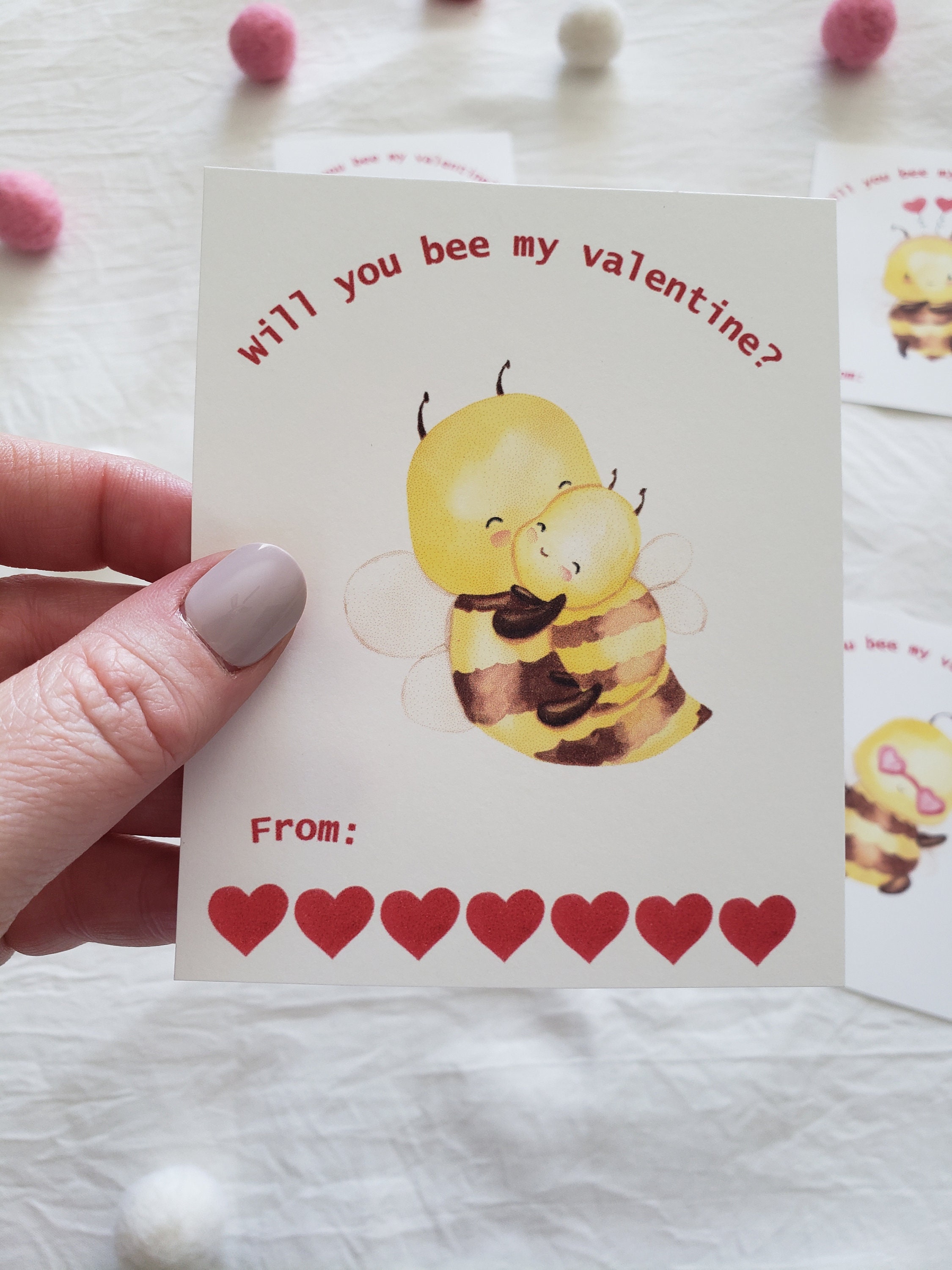Printable Bee Valentines for Kids, Classroom Valentines Day Cards, Set ...