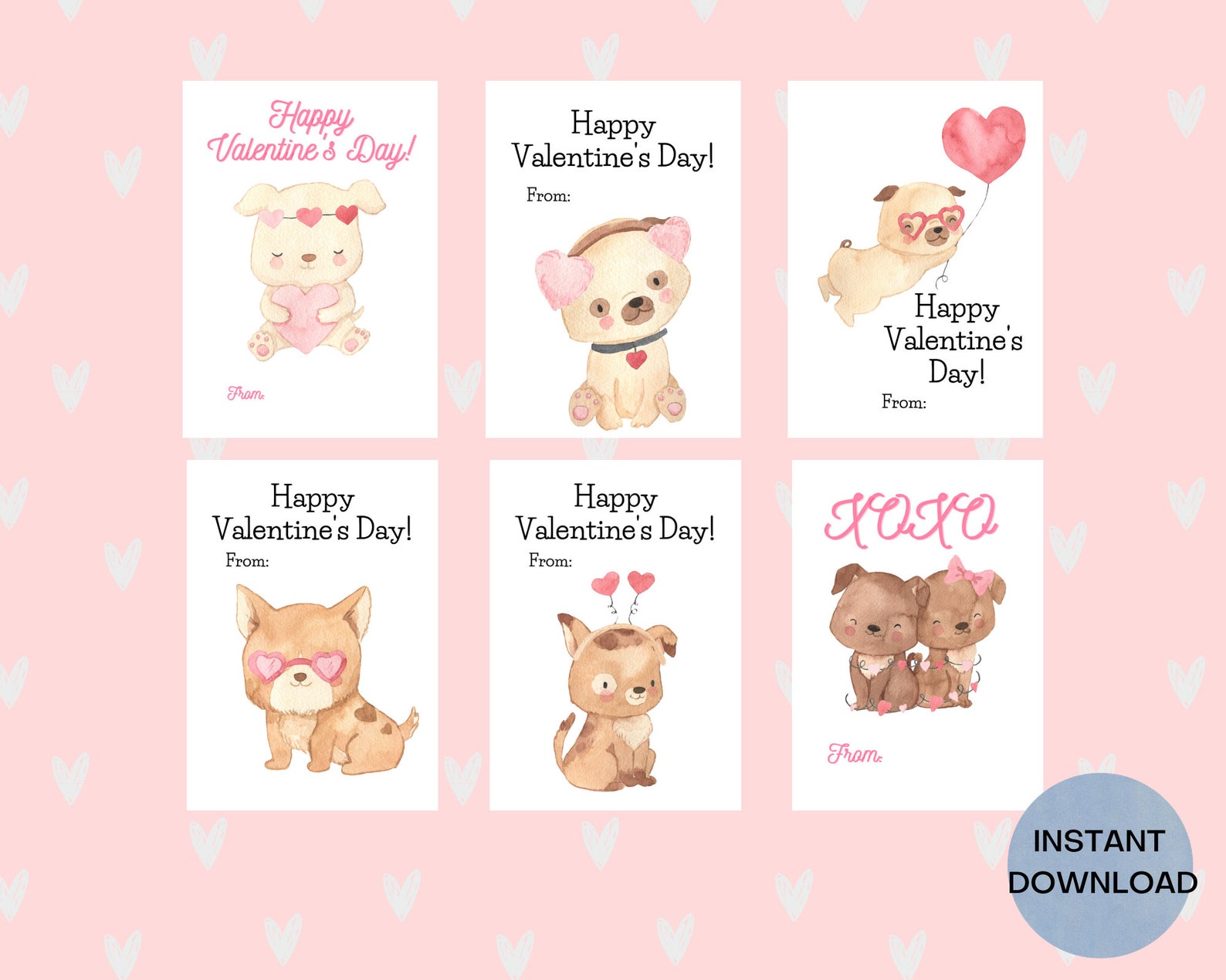 Instant Download Puppy Printable Valentine's Day Cards, Printable ...