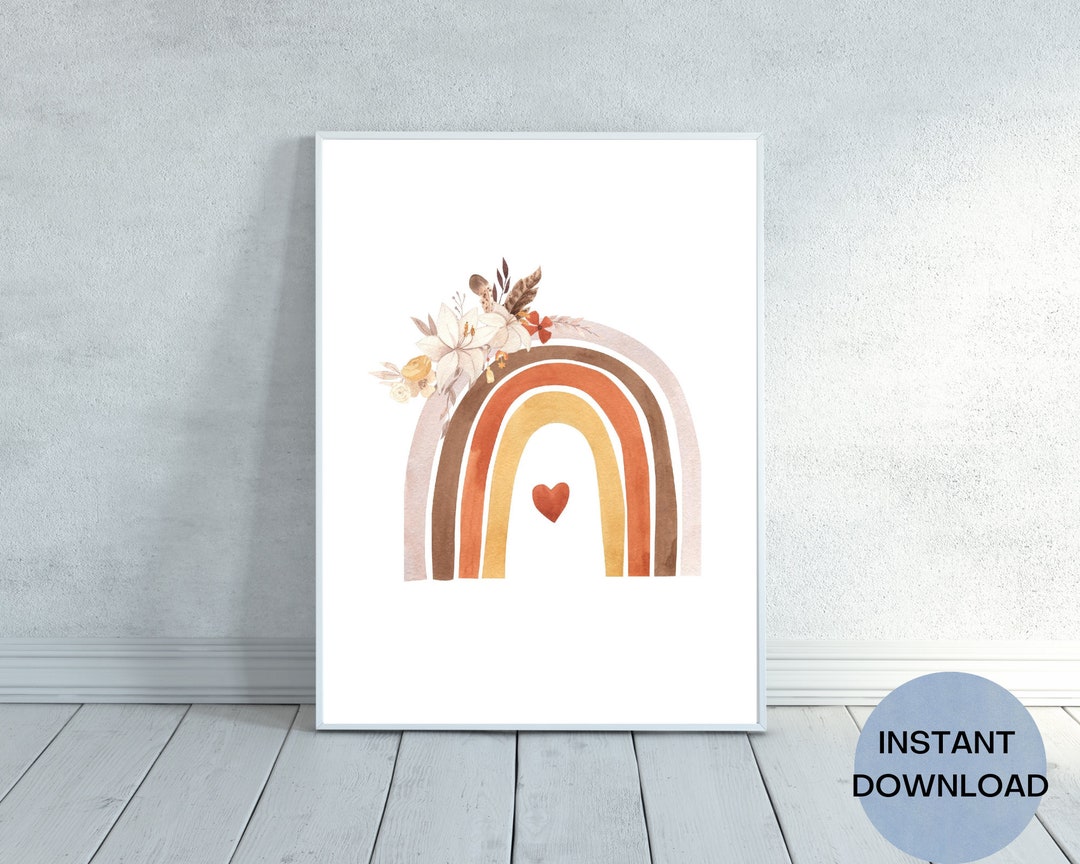 Boho Rainbow Nursery Wall Art, Boho Rainbow Decor, Watercolor Printable ...