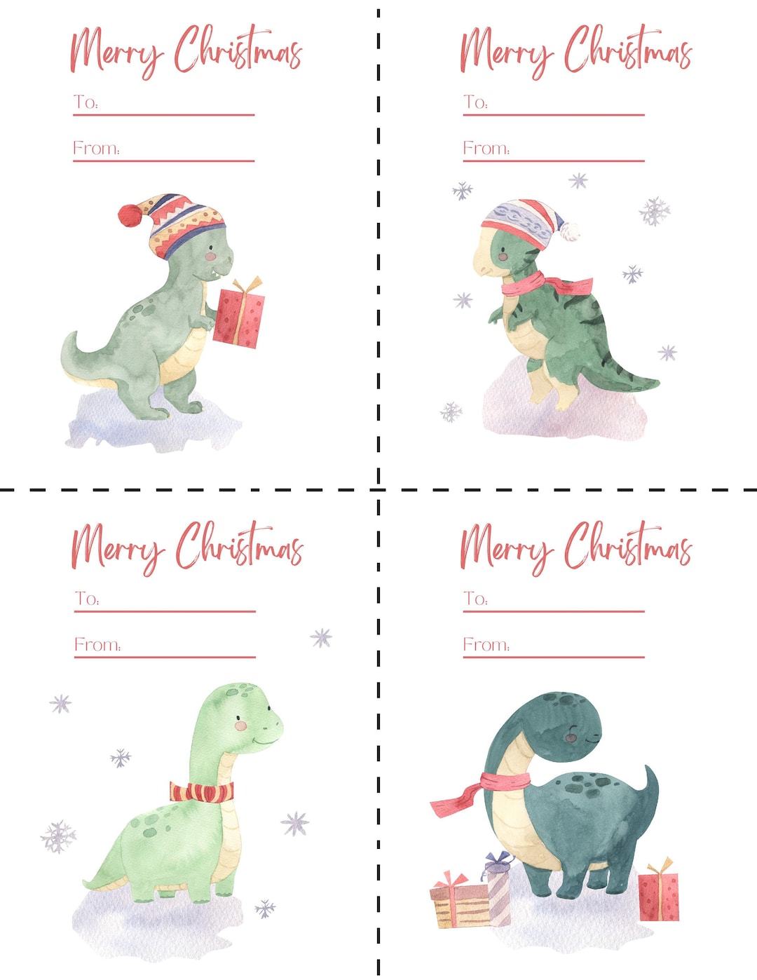 Dinosaur Christmas Gift Tags, School Holiday Party Gift Tags, Favor ...
