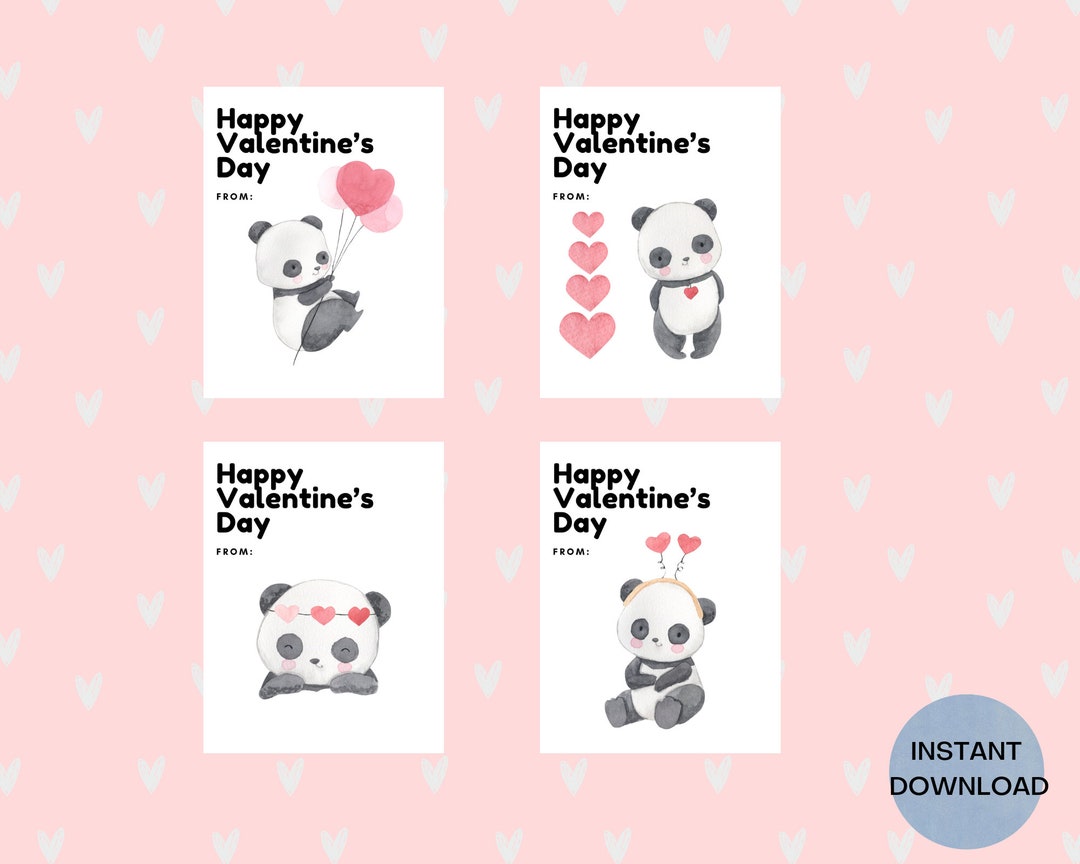 Printable Panda Bear Kid's Valentines, Classroom Valentine's Day Cards ...