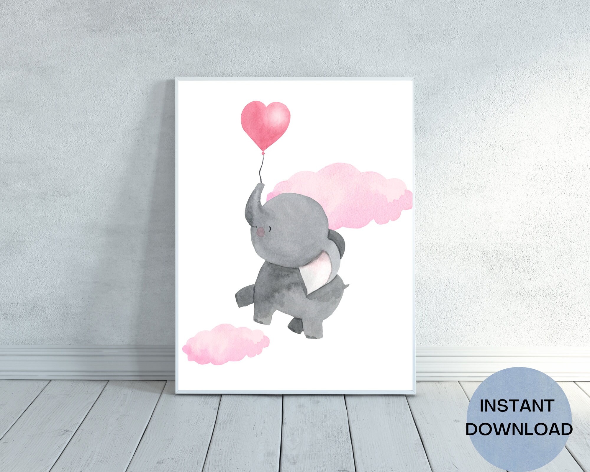 Elephant With Balloon Nursery Wall Art** Watercolor Printable**instant ...