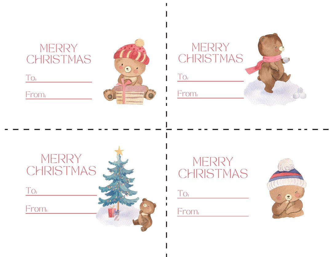 Printable Bear Christmas Gift Tags Holiday Party Favor Gift - Etsy