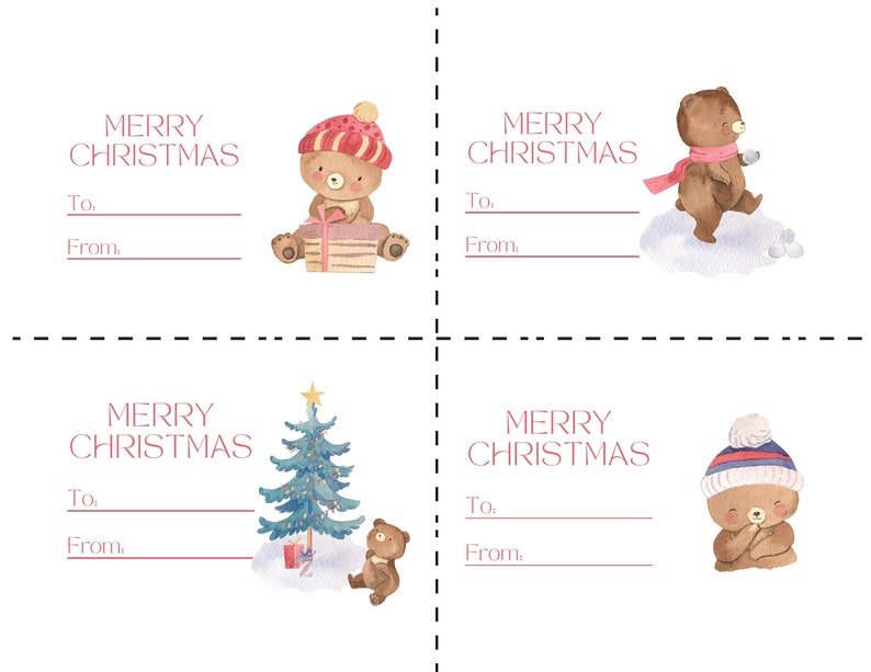 Printable Bear Christmas Gift Tags Holiday Party Favor Gift - Etsy