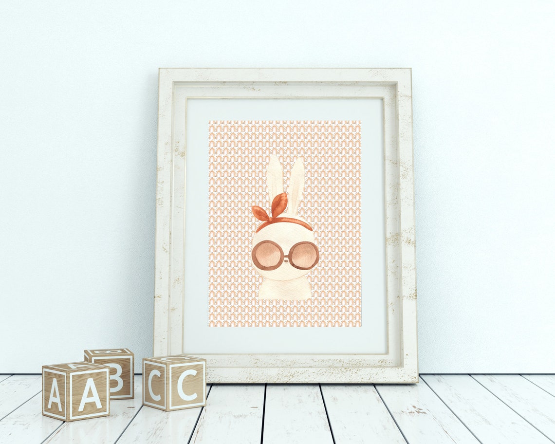 Digital Boho Bunny Art Print, Boho Nursery Decor, Watercolor Bunny Wall ...