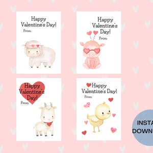 Printable Farm Valentine's Day Cards, Valentines for Kids, Classroom ...