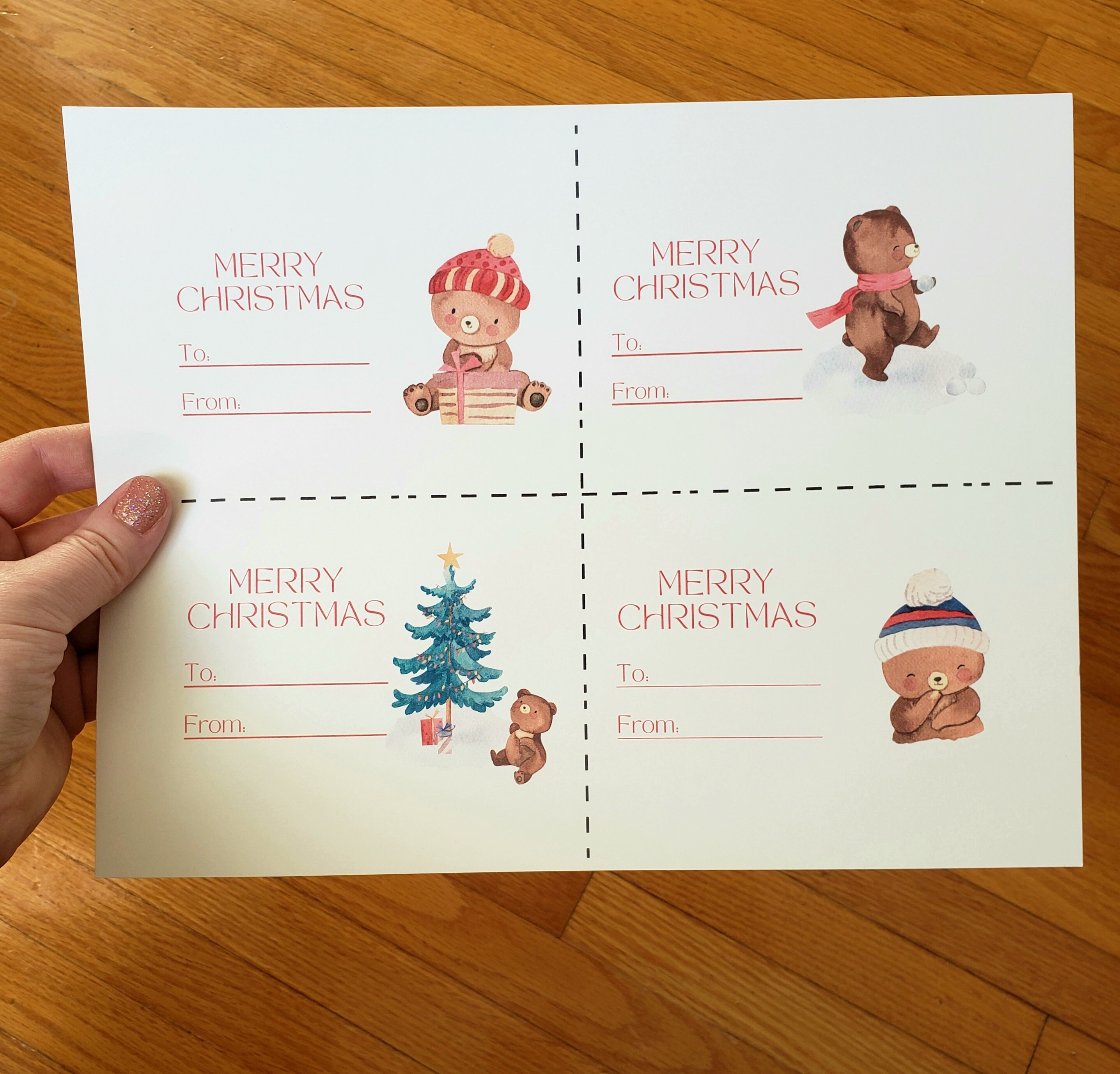 Printable Bear Christmas Gift Tags Holiday Party Favor Gift - Etsy