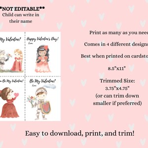 Printable Valentine Cards for Kids, Princess and Knight Valentines ...