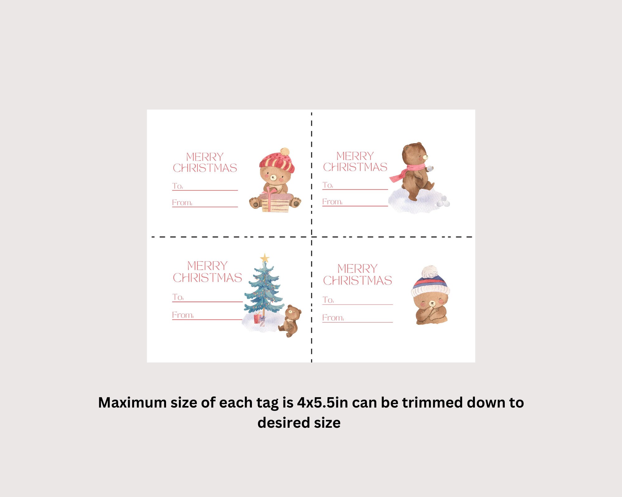 Printable Bear Christmas Gift Tags Holiday Party Favor Gift - Etsy