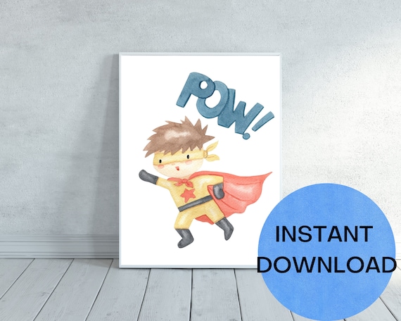 Superhero Nursery Wall Art Watercolor Printable Instant | Etsy