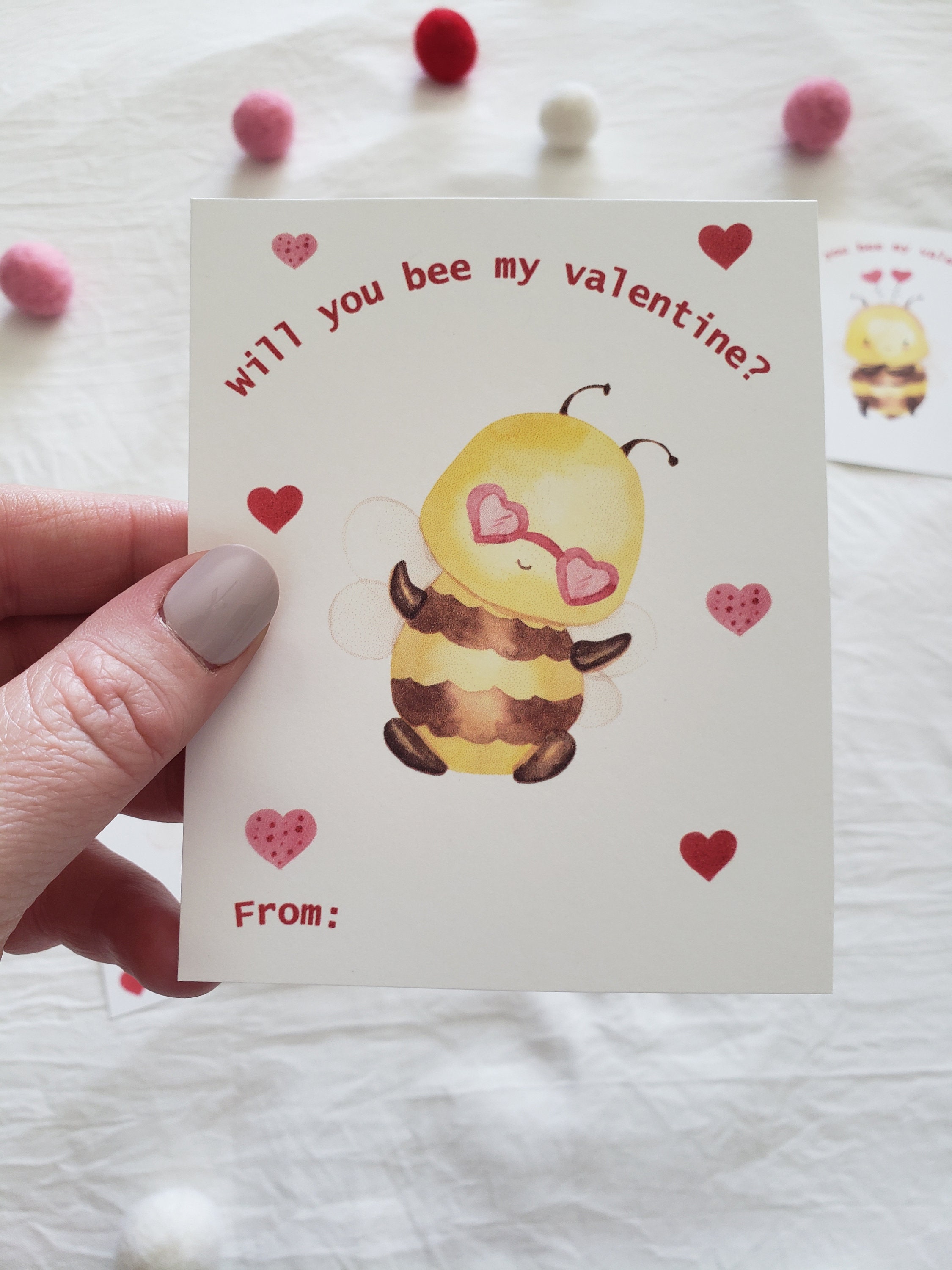 Printable Bee Valentines for Kids, Classroom Valentines Day Cards, Set ...